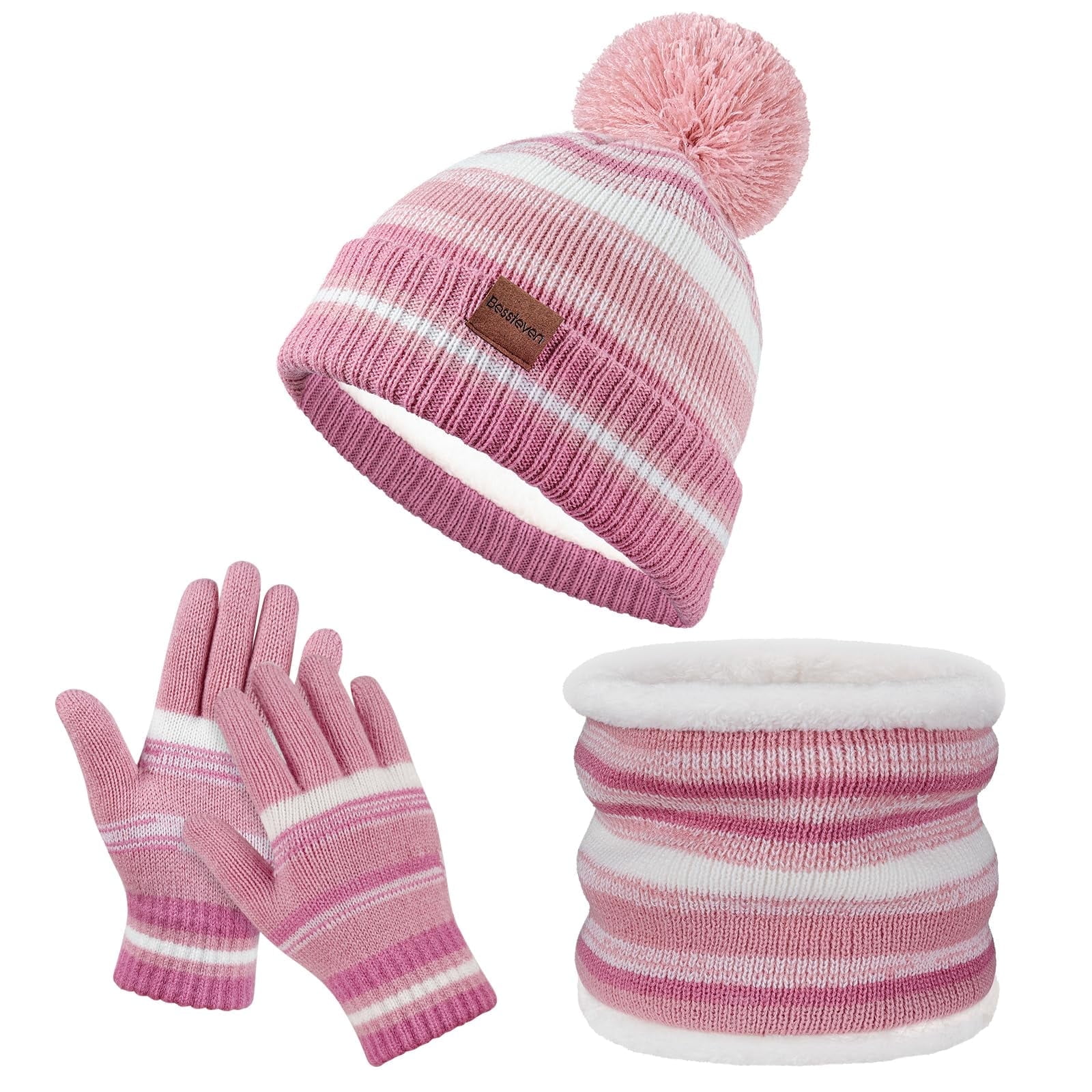 Kids Winter Hat Gloves Scarf Set: Girls Boys Beanie Hats Gloves Knit ...