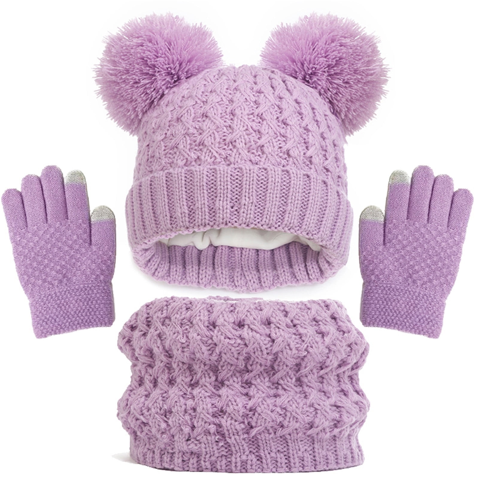 Kids Winter Hat Gloves Scarf Set Girls Toddler Children Hats With Pom ...