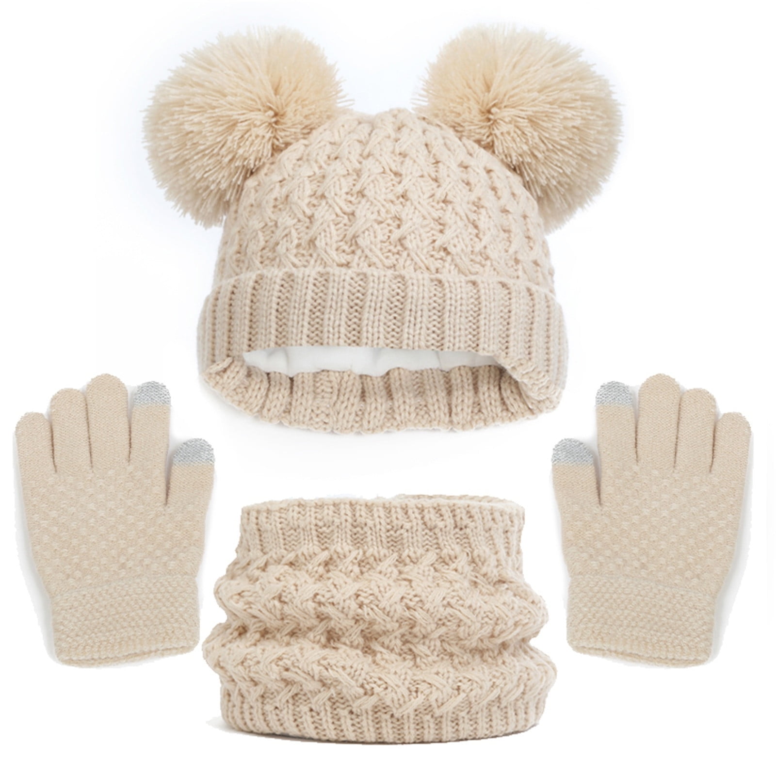Kids Winter Hat Gloves Scarf Set Girls Toddler Children Hats With Pom ...