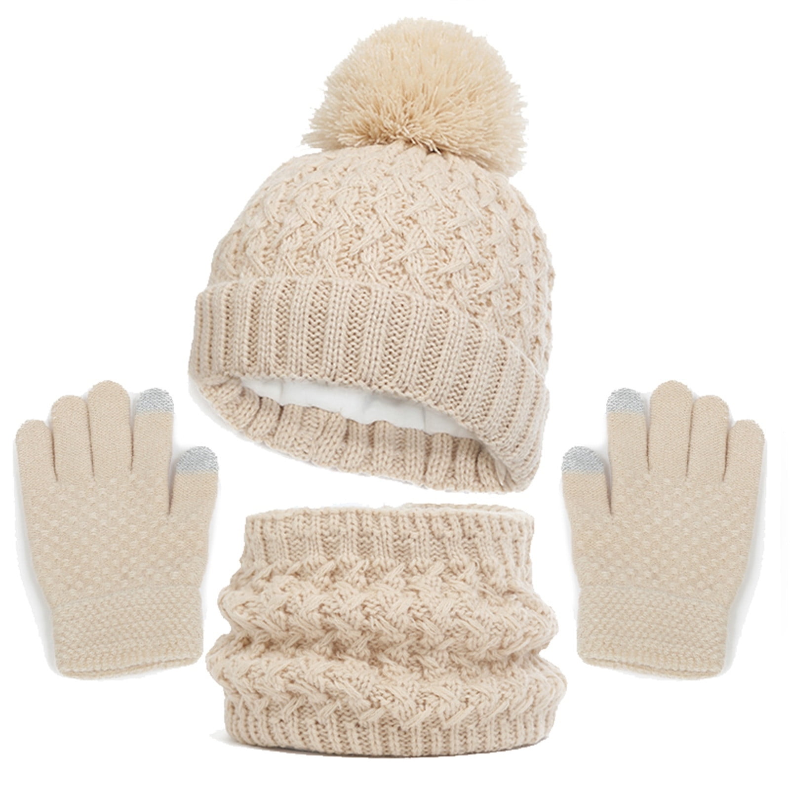 Kids Winter Hat Gloves Scarf Set Girls Toddler Children Hats With Pom ...