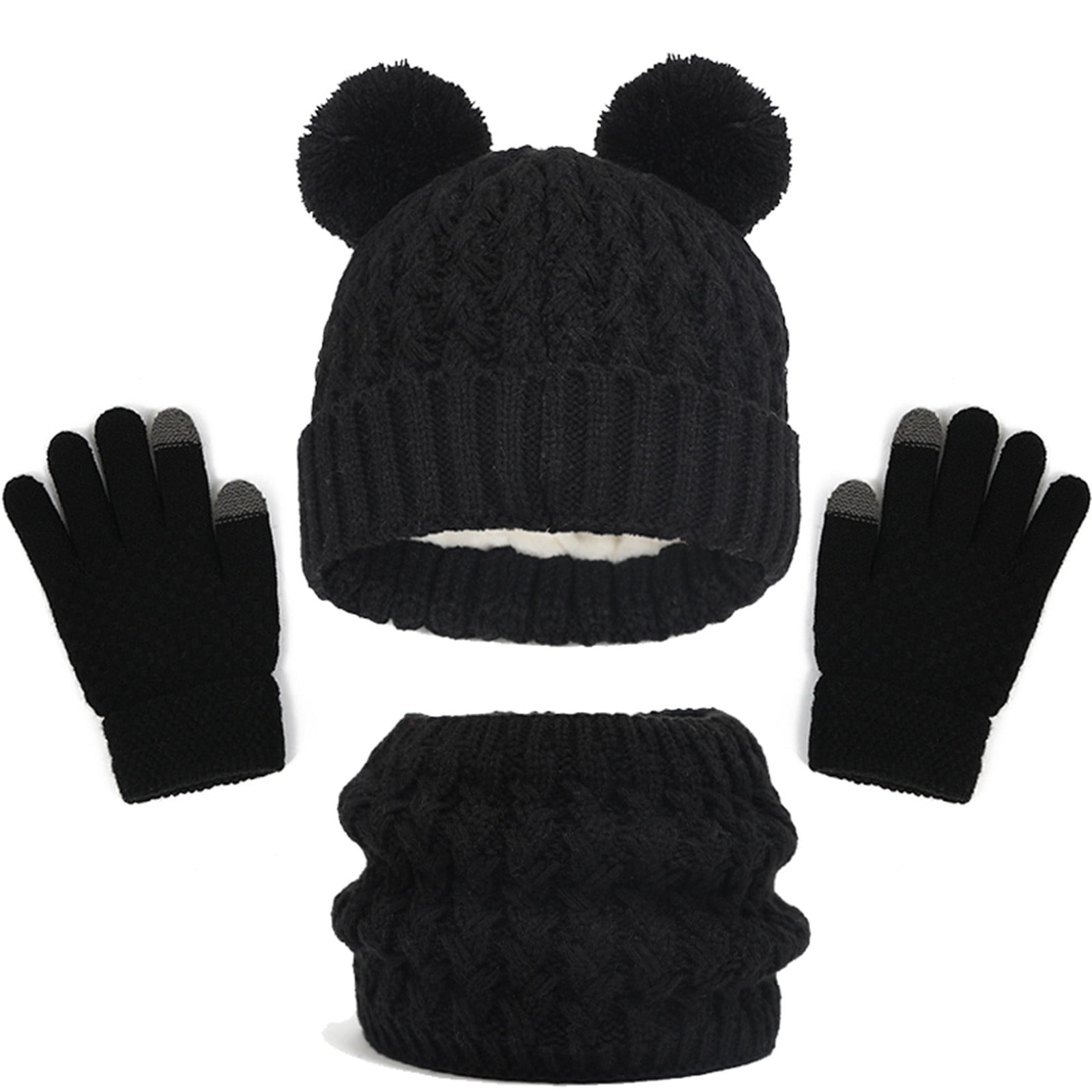 Kids Winter Hat Gloves Scarf Set Girls Toddler Children Hats With Pom ...