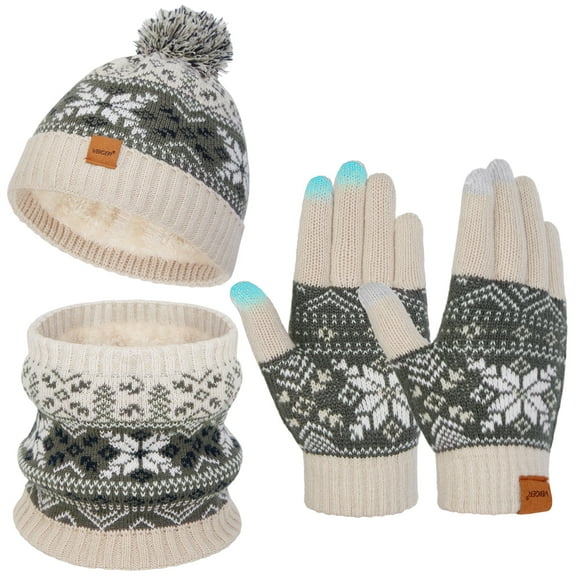 Girls Winter Hats Scarf Glove Set, Knitted Lined Beanie Hat Scarf ...