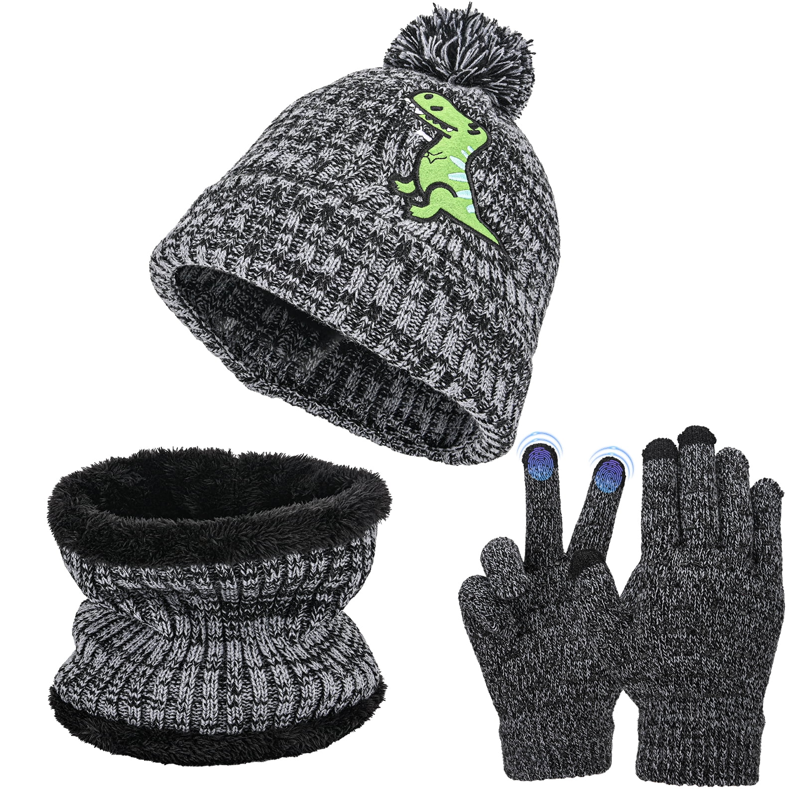 Children's Warm Winter Set - DPT 3 Pcs Knitted Beanie, Scarf, & Mittens ...