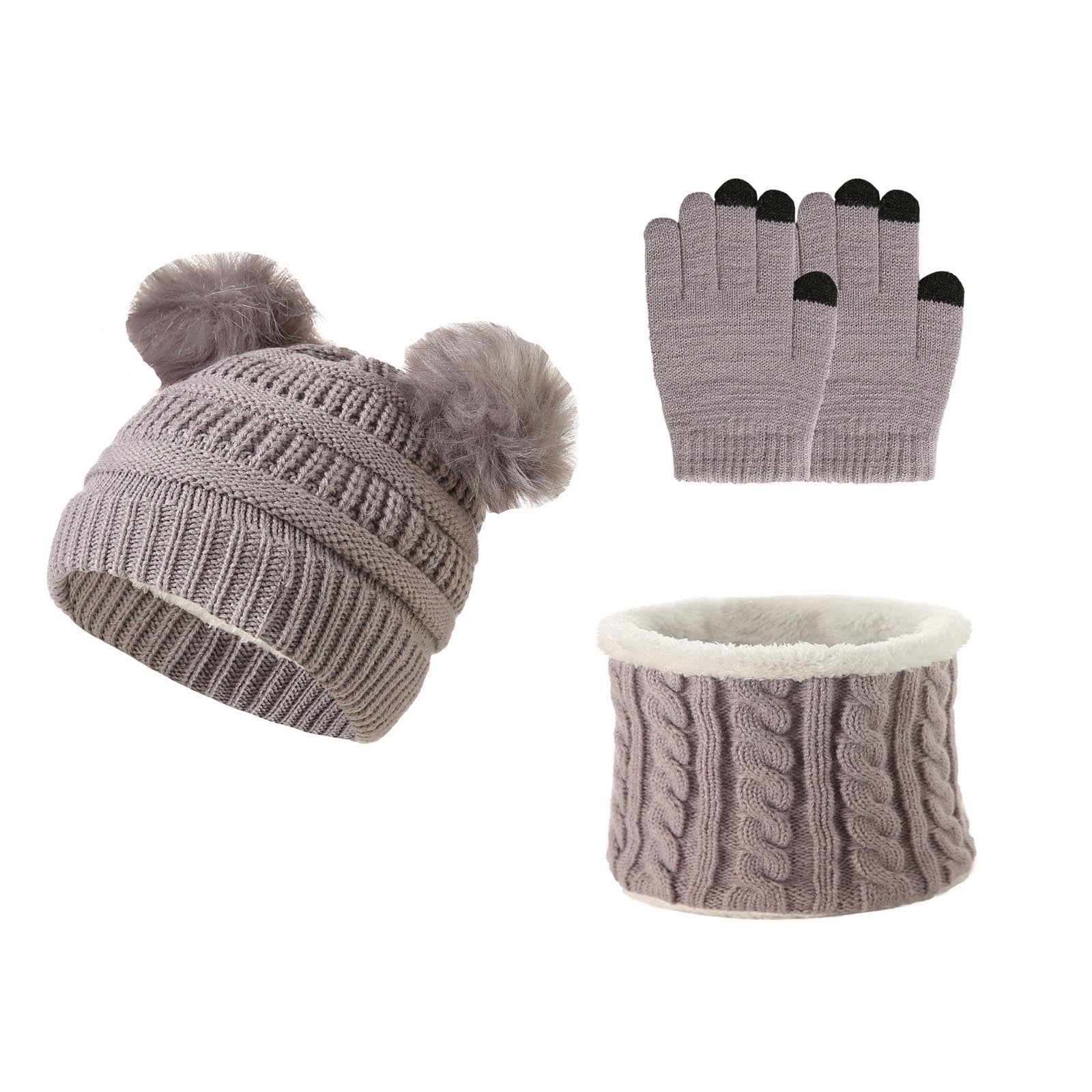 Kids Winter Hat Scarf Gloves Set Children's Warm Knit Fleece Lined ...