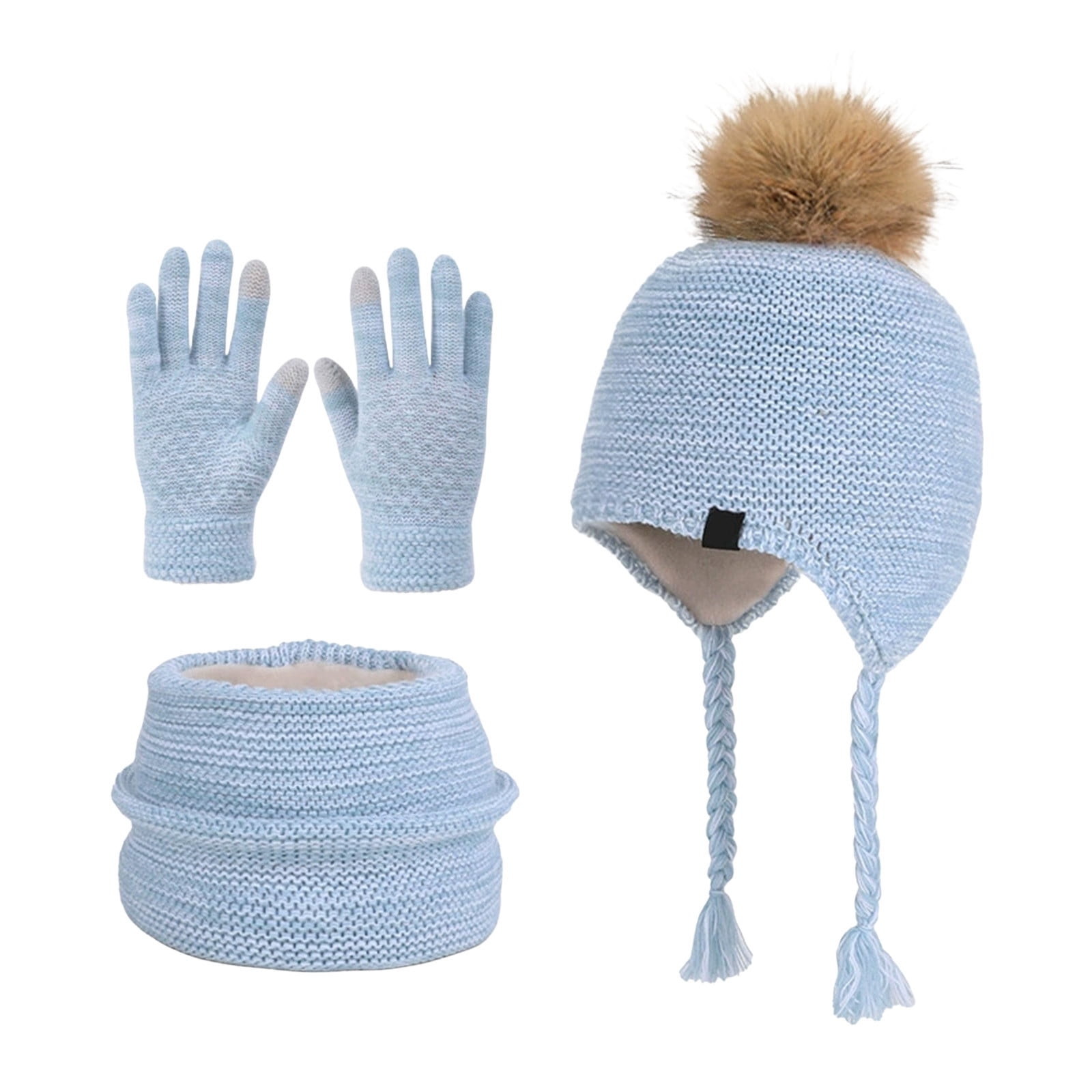 Kids Winter Hat with Ear Flaps Gloves Scarf Set, Children Beanies Hats ...