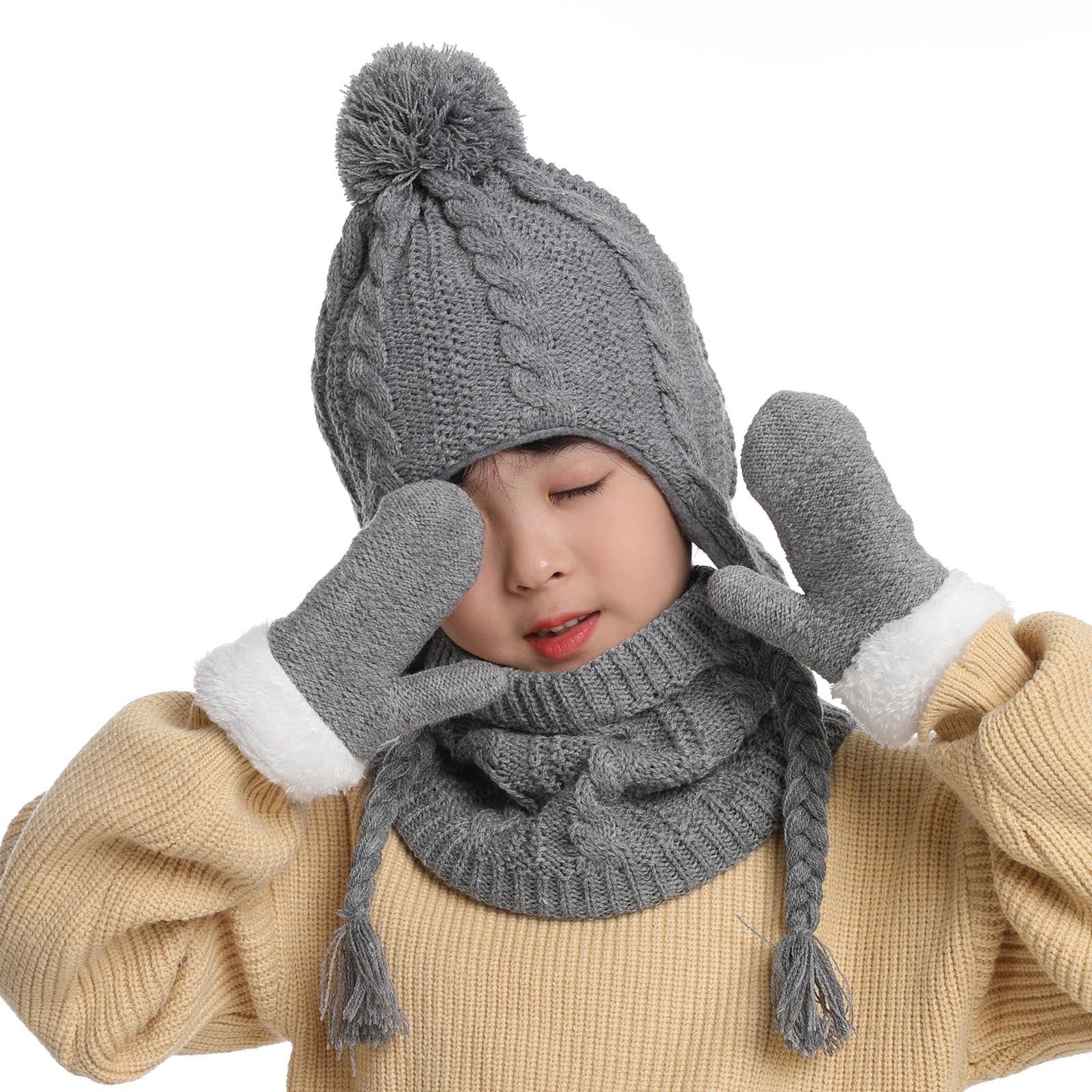 Kids Winter Hats Gloves Scarf Set for Girls Boys Toddler Warm Fleece ...