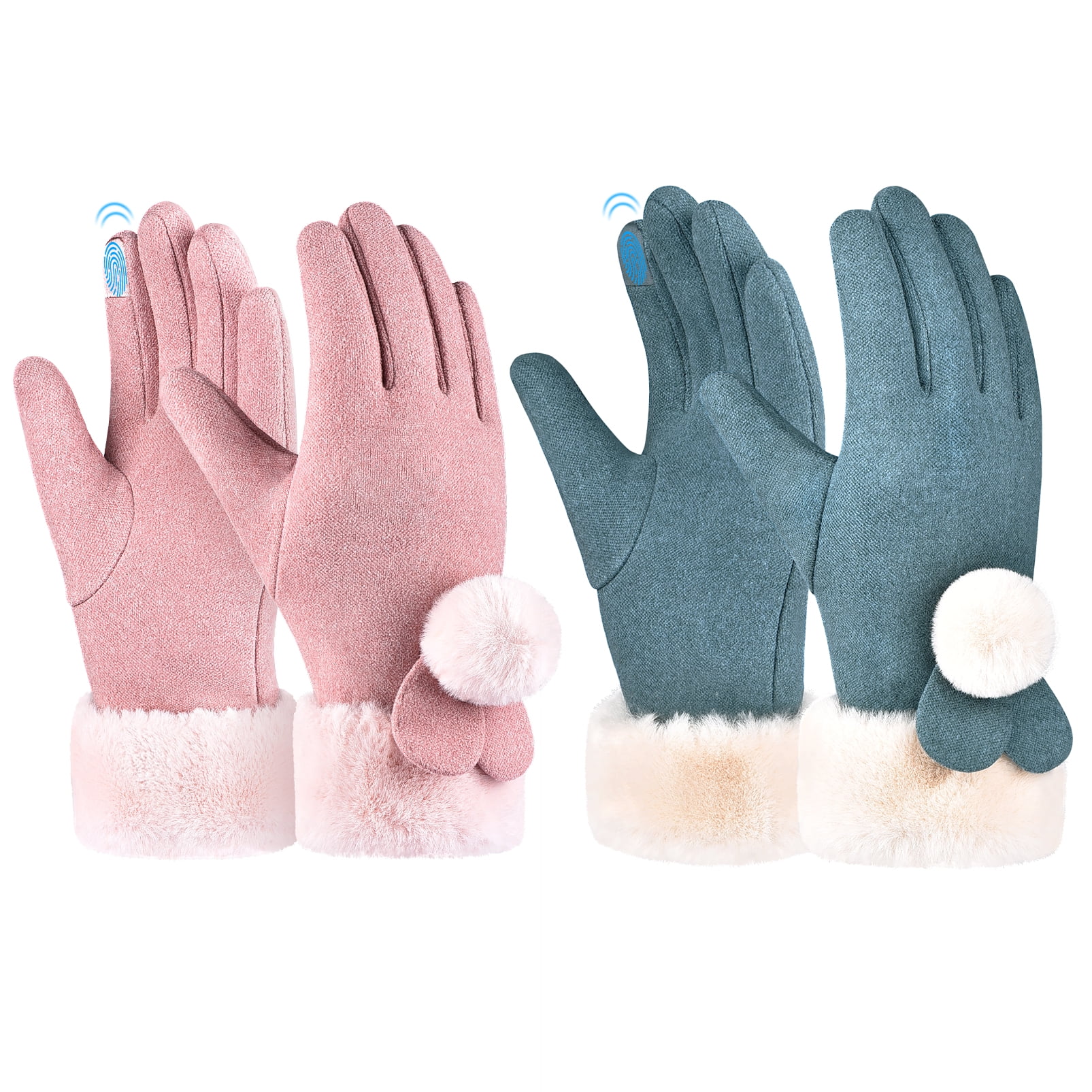 Kids Winter Touchscreen Gloves - 2 Pack Girls Warm Thermals Super Soft ...