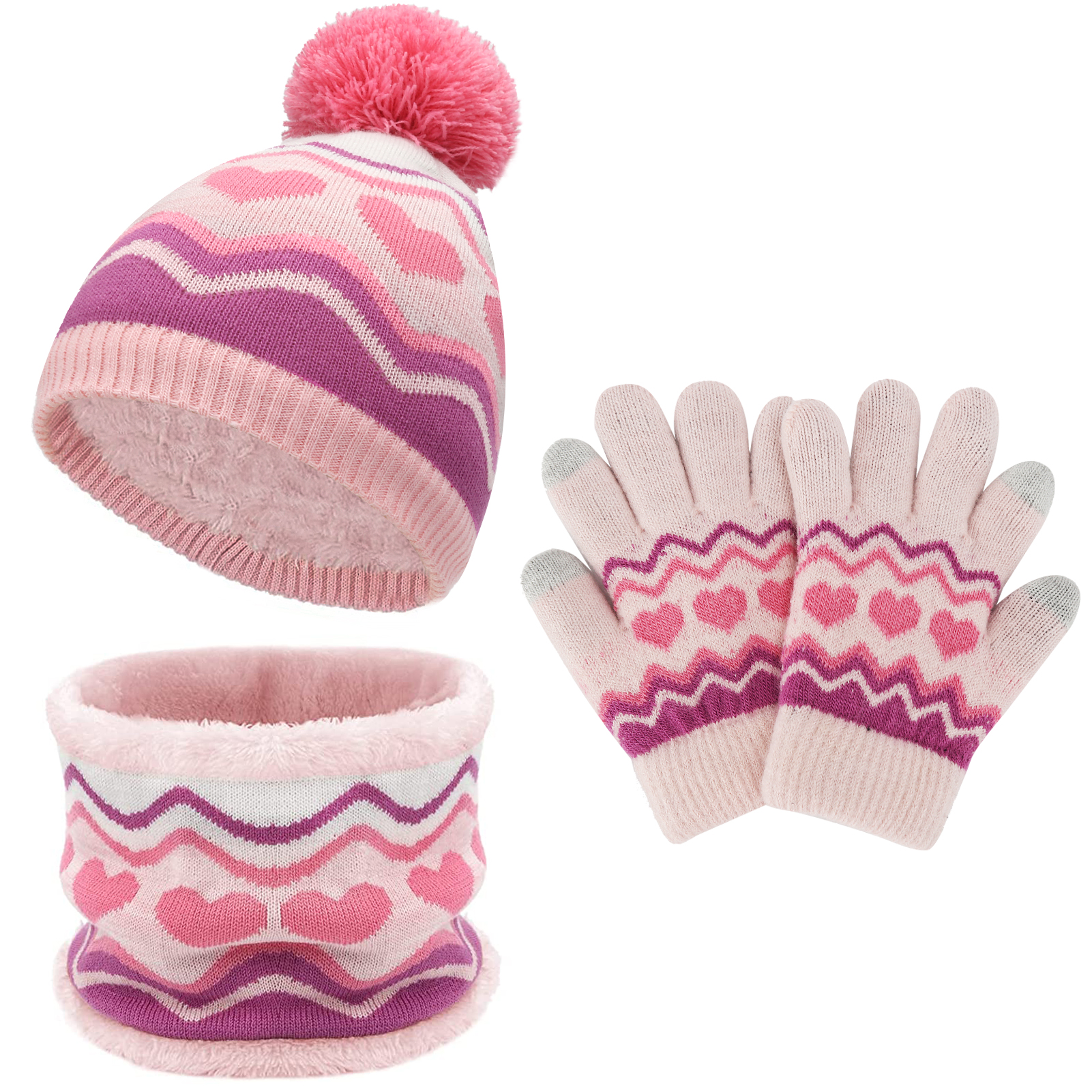 Girl's 3 Piece Knit Hat, Scarf & Gloves Set - Walmart.com