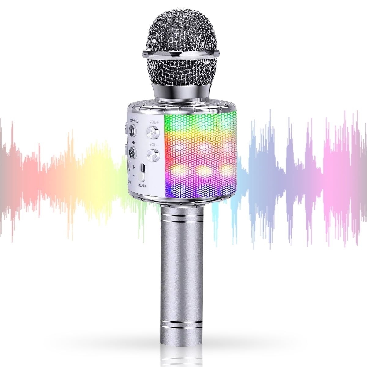 Kids Wireless Bluetooth Karaoke Microphone with LED Lights, Birthday ...