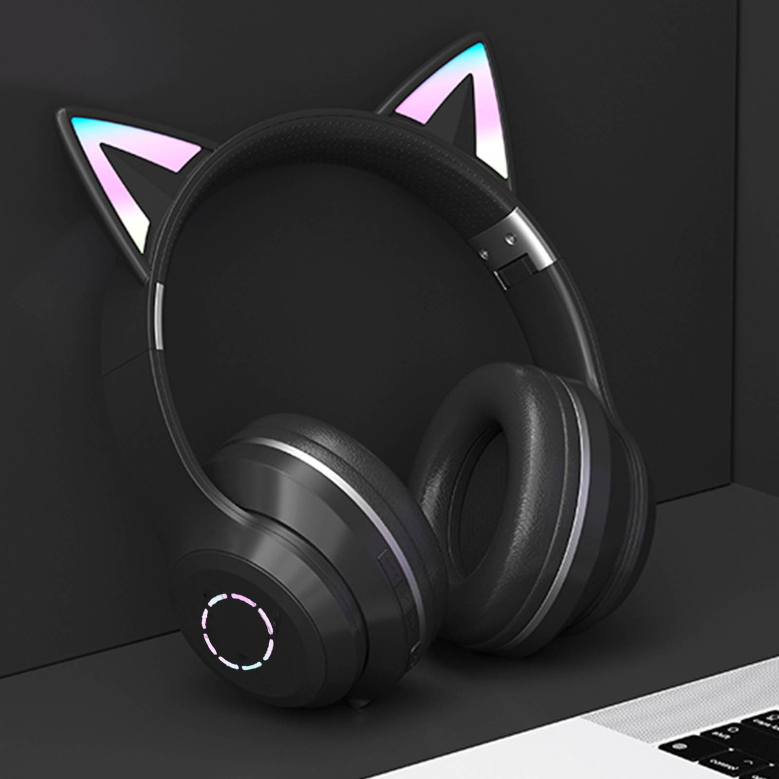 Kids Wireless Over Ear Bluetooth Headphones Cute RGB Ears Foldable ...