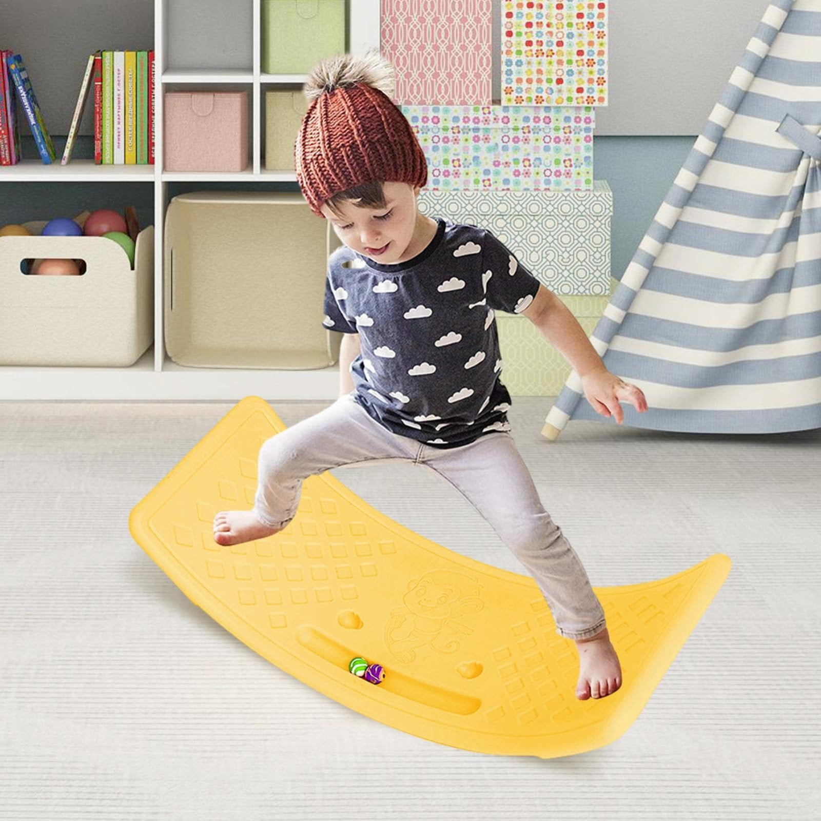 Kids Wobble Balance Board, Wooden Curved Board for Indoor Sensory ...