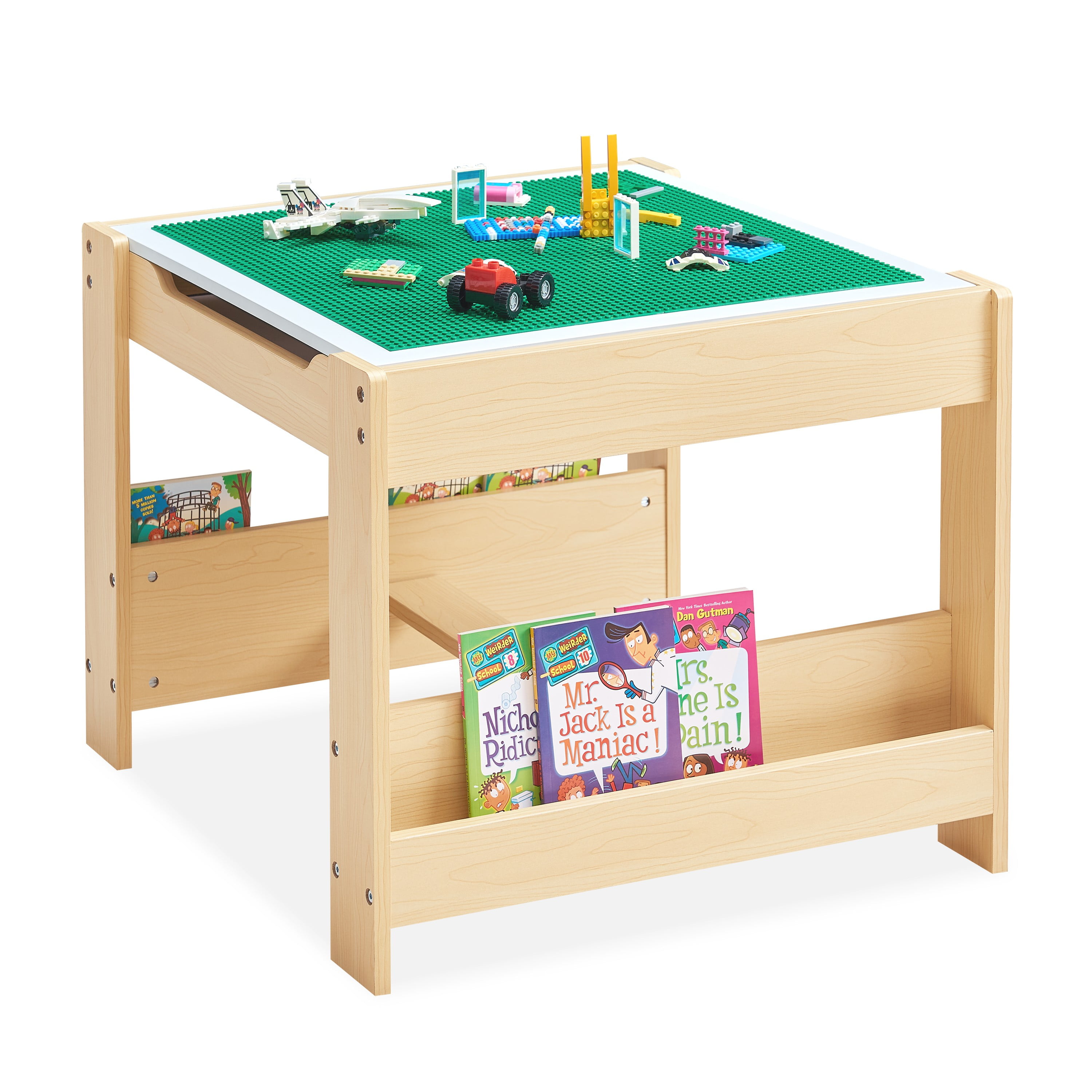 Toymate Kids Wooden Activity Table and Chair Set, 4 Piece, Storage ...
