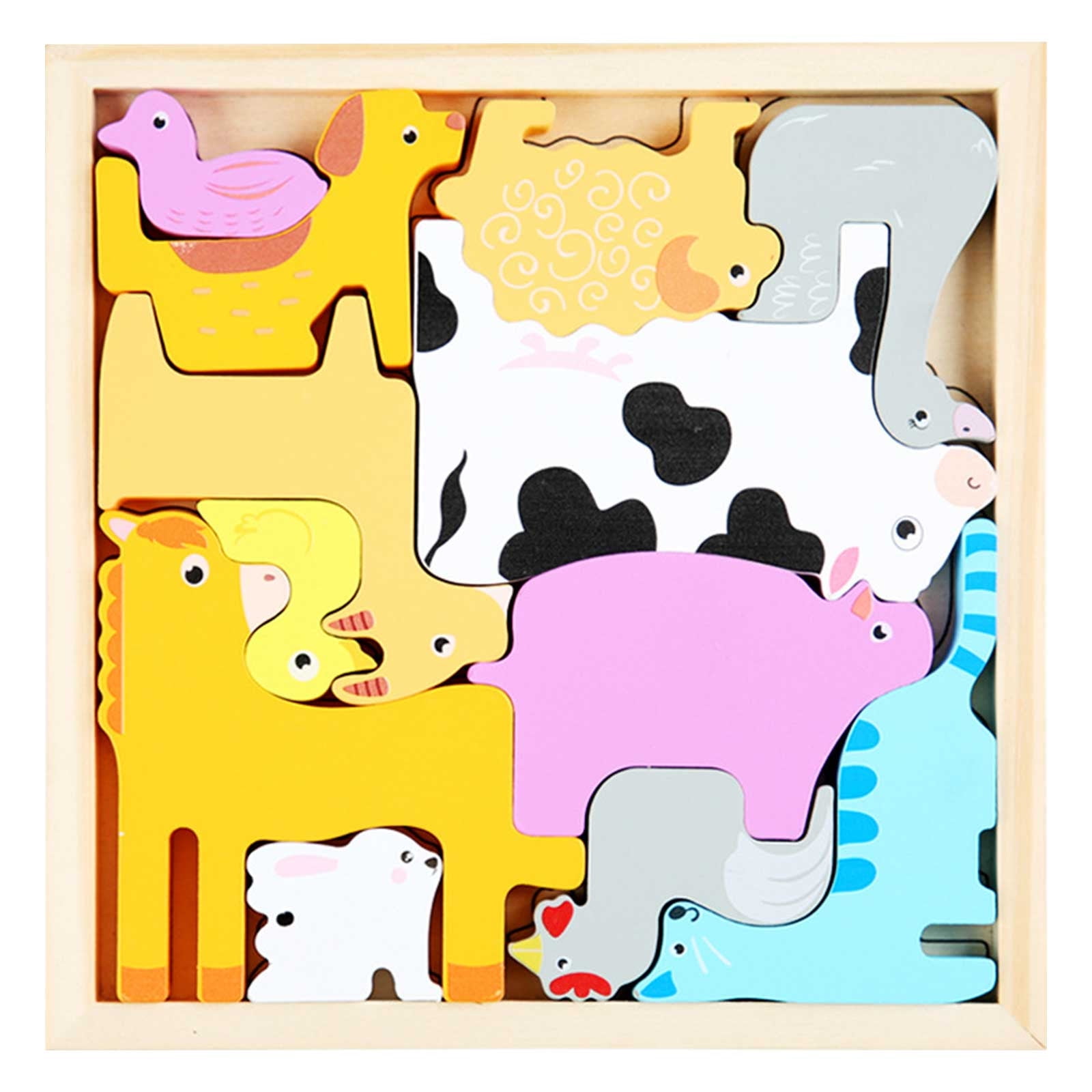 Kids Wooden Animal Cognition Puzzle Learning Educational Toy ...