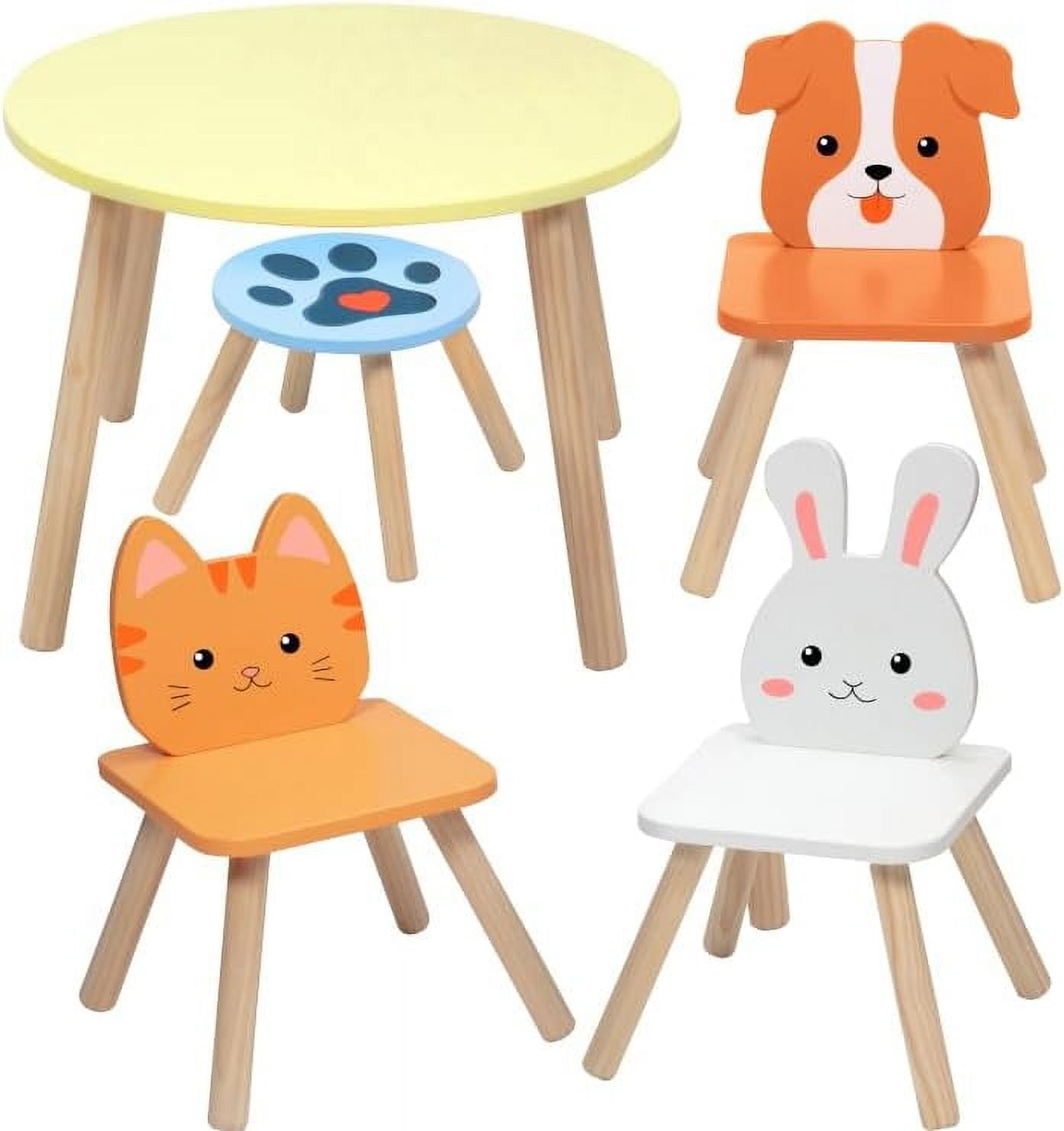Kids Wooden Animal Table & Chair Set w 3 Seats (Puppy Kitten & Bunny ...