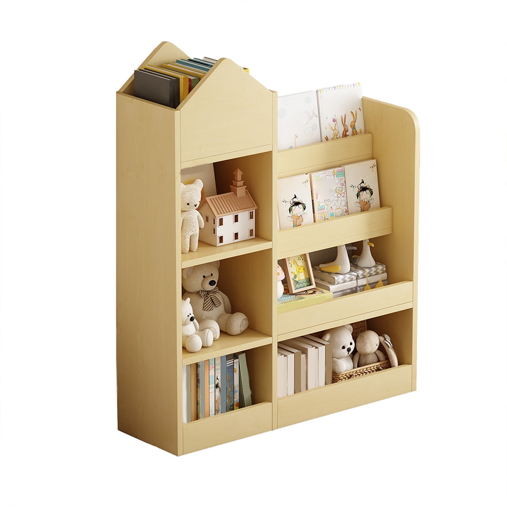 Kids Wooden Bookshelf Toy Storage Organizer with Bookcase, Kid's Bin ...