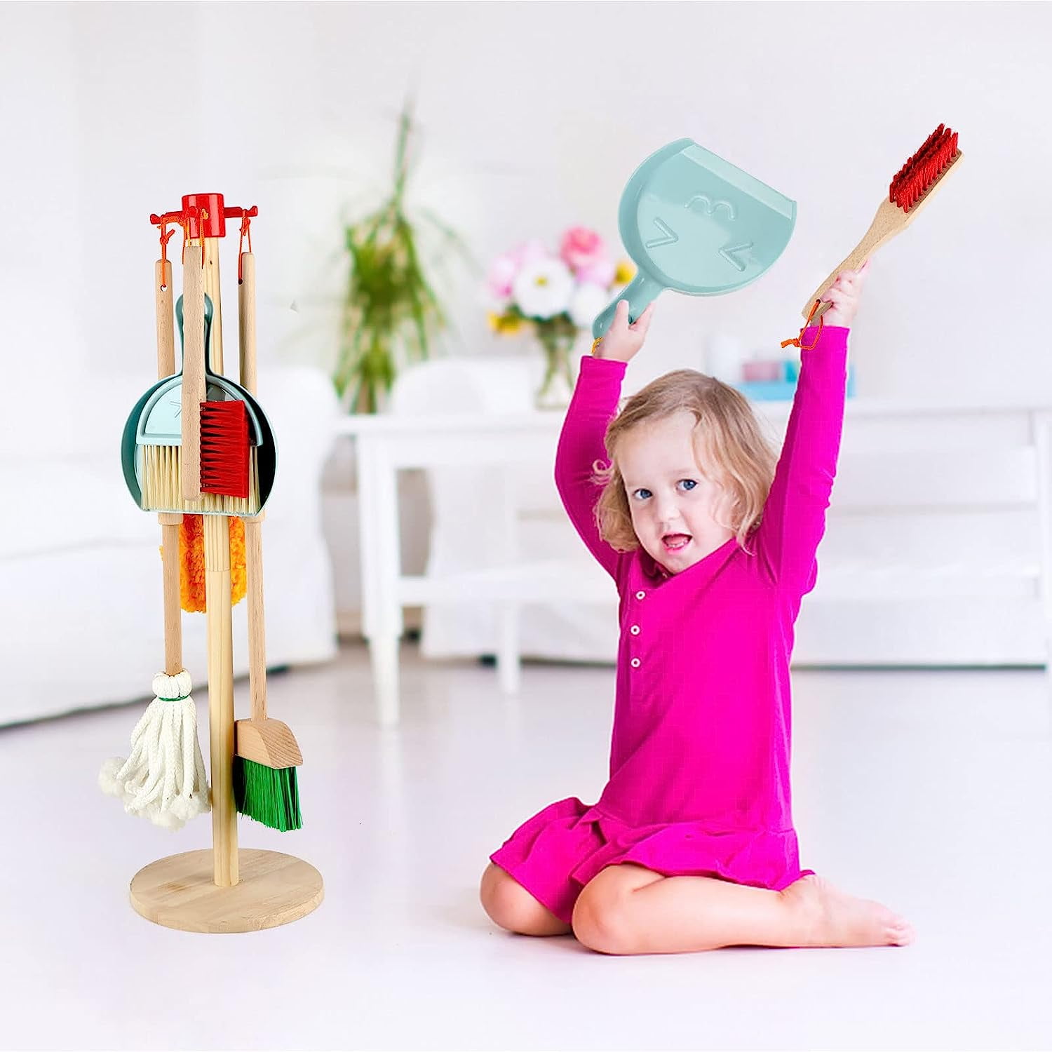 Kids Wooden Cleaning Set Piece Pretend Tools for Toddlers, Educational ...
