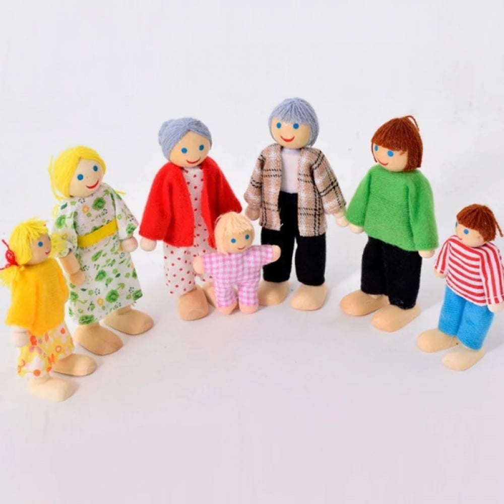 Kids Wooden Furniture Miniature Play Toy Mini Dolls Set Figures Family ...