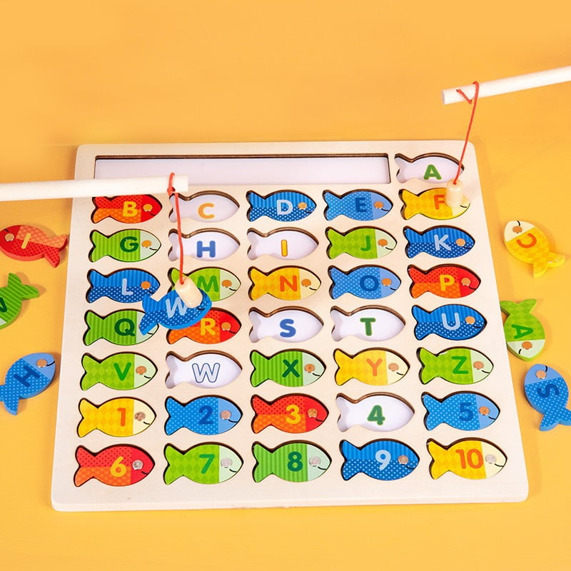 Kids Wooden Magnetic Fishing Game Alphabet Number Recognition Puzzle ...