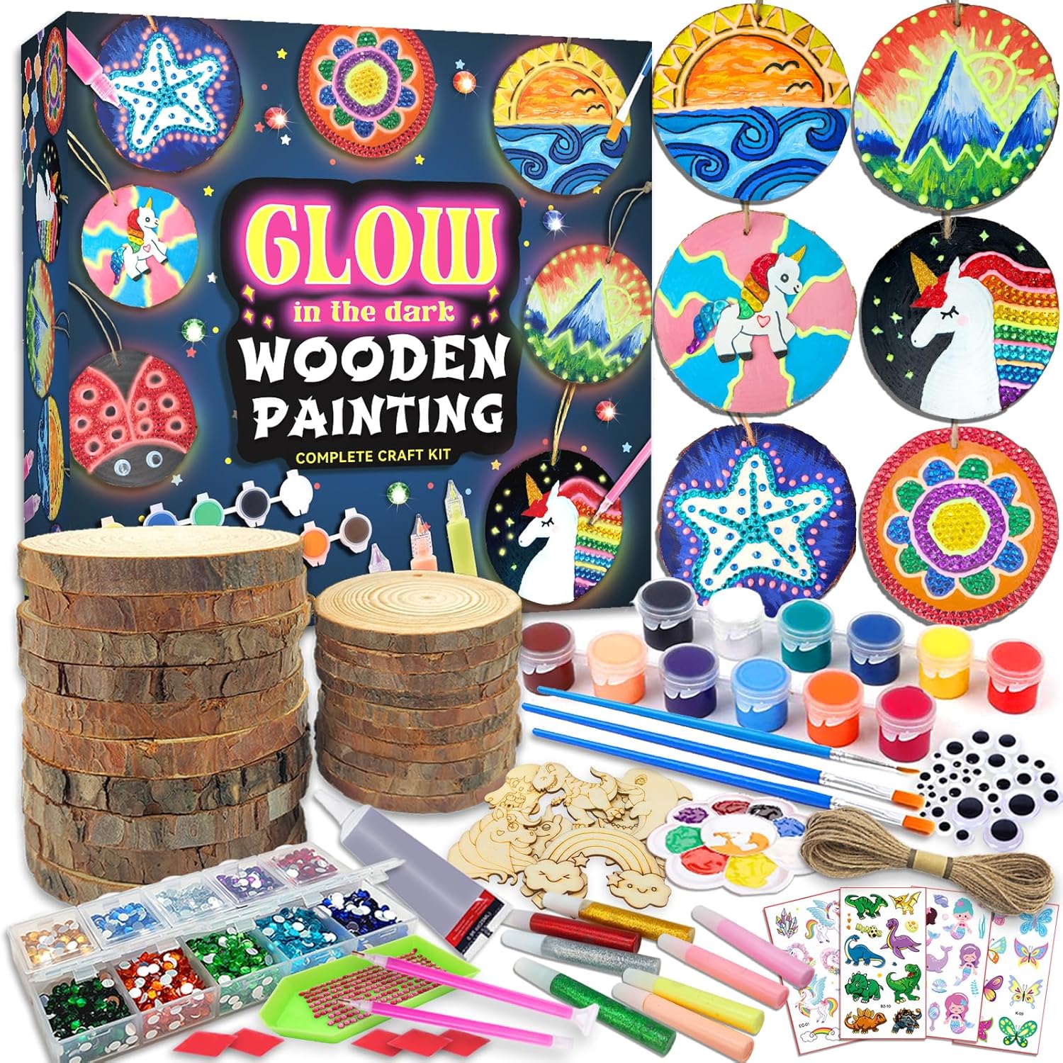 Kids Wooden Painting Kit-Glow in The Dark-Arts & Crafts Gifts for Boys ...