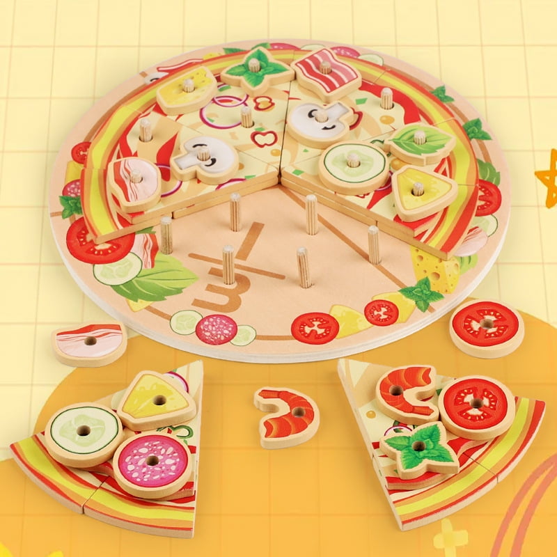 Kids Wooden Pizza Play Set - Pretend Food Toy for Creative Role Play ...
