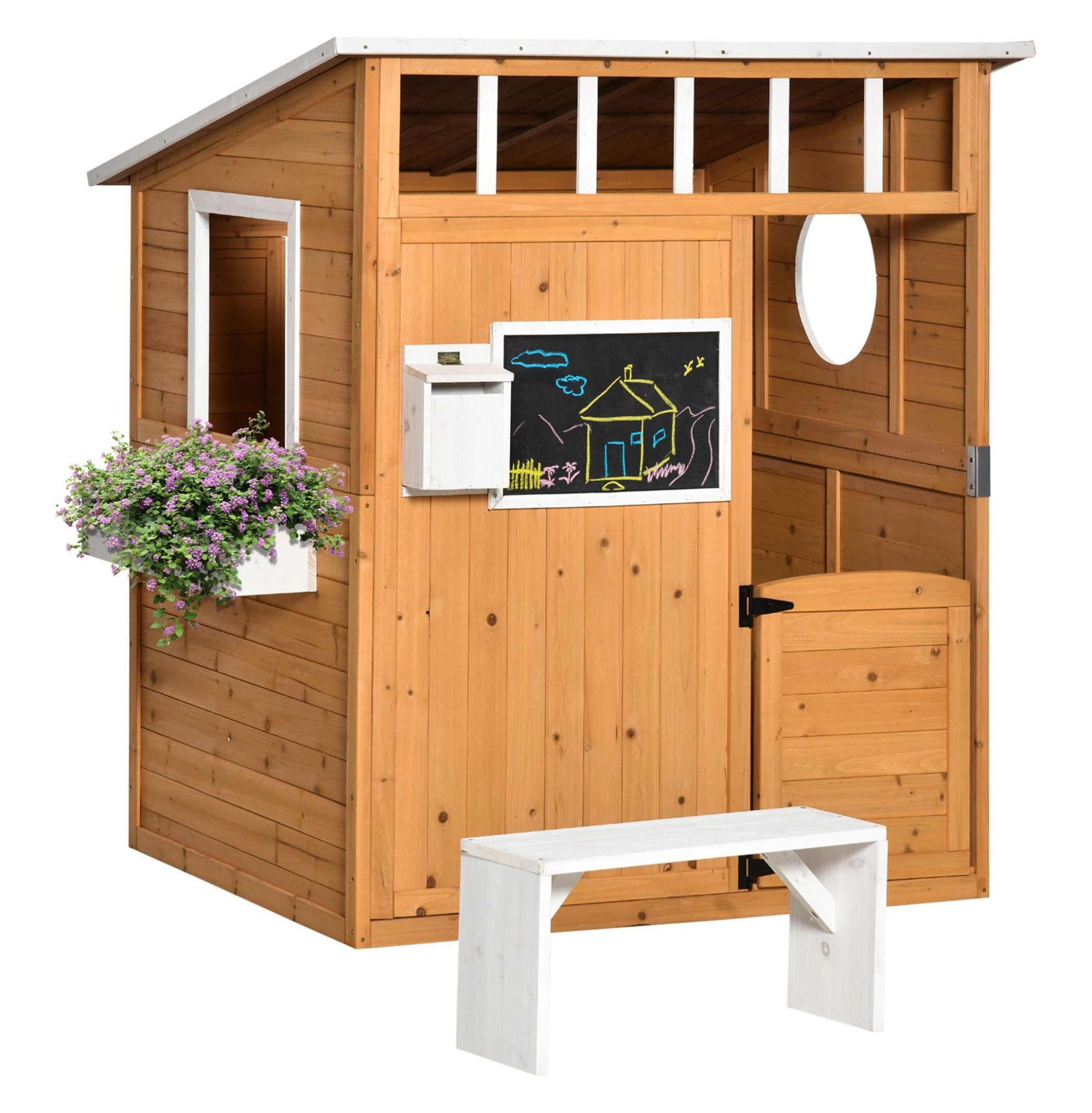 Kids Wooden Playhouse Outdoor Cottage Play House W Door Windows