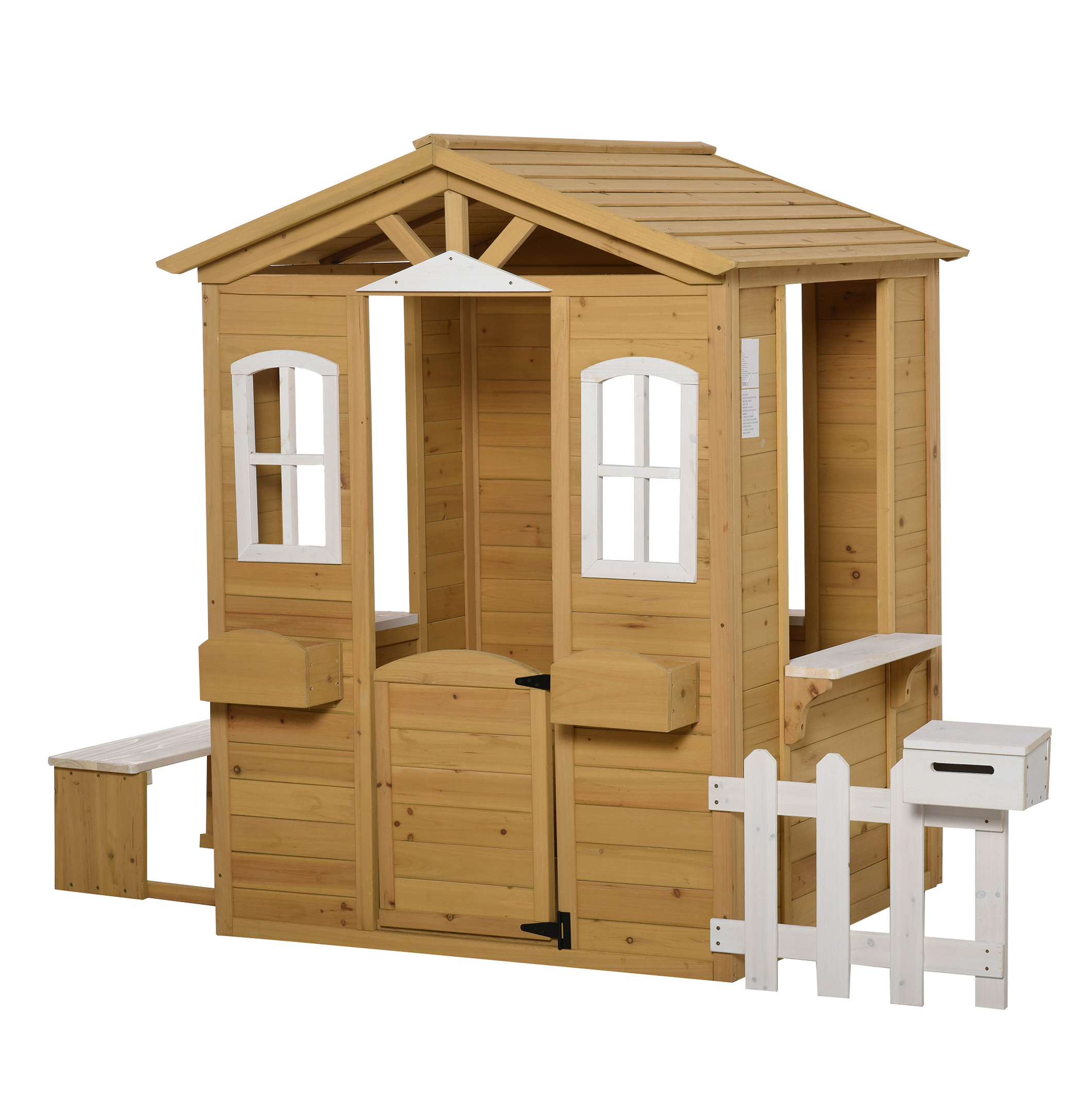 Kids Wooden Playhouse Outdoor - Cottage Play House with Door, Windows ...