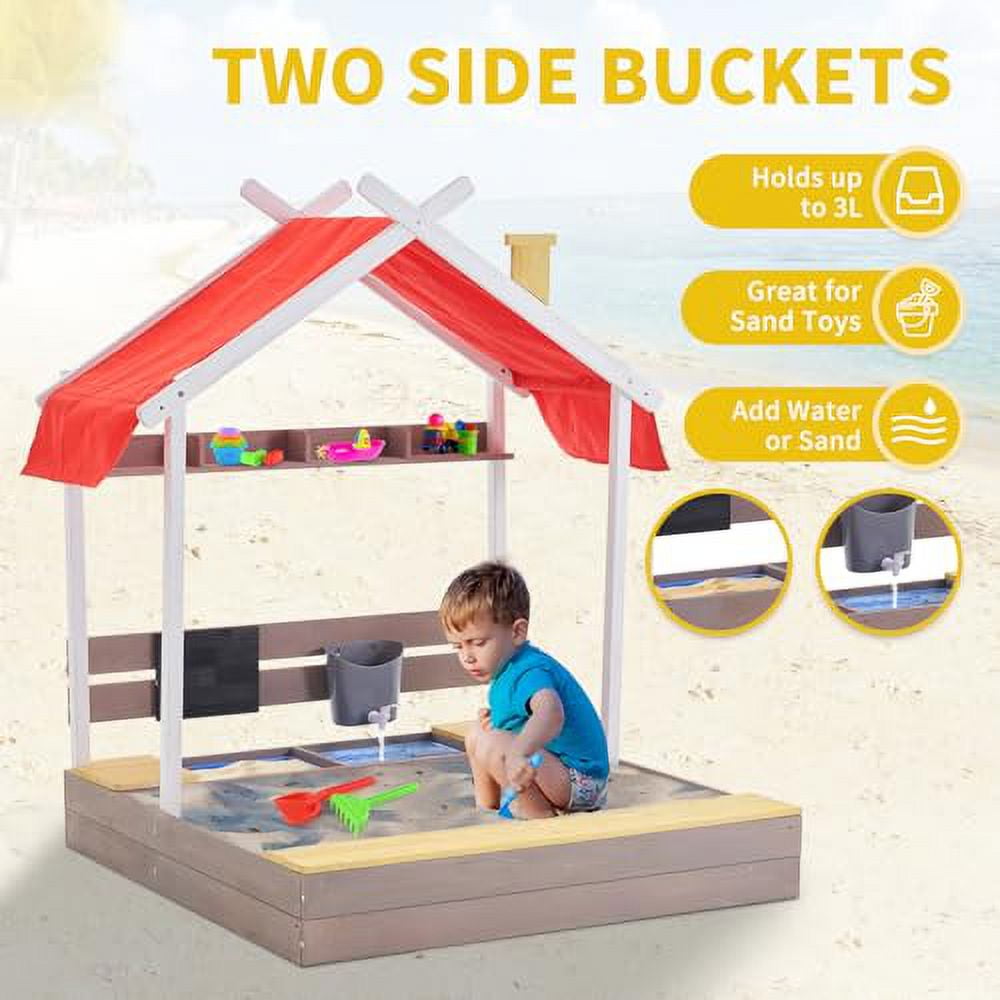 Kids Wooden Sandbox with Cover, 45'' Pipleo Outdoor Sand Box Play with ...
