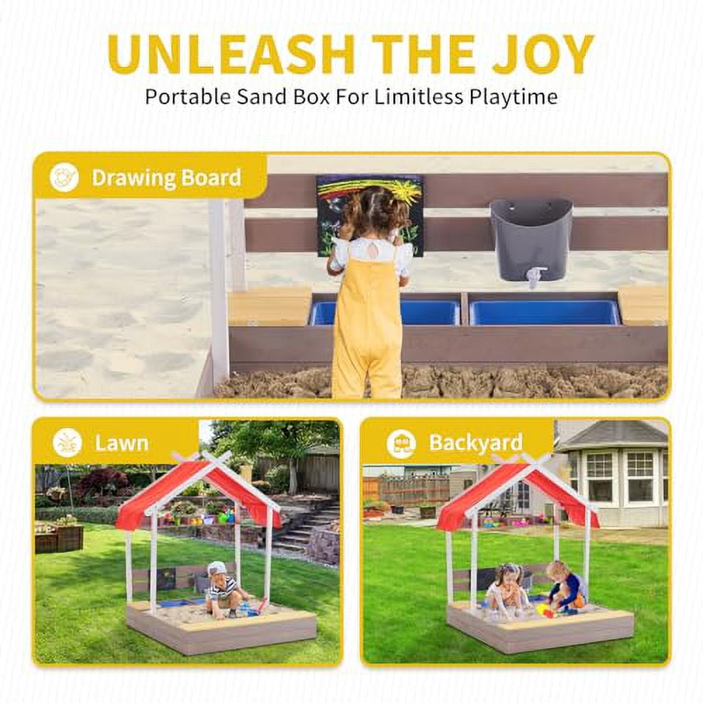 Kids Wooden Sandbox with Cover, 45'' Pipleo Outdoor Sand Box Play with ...