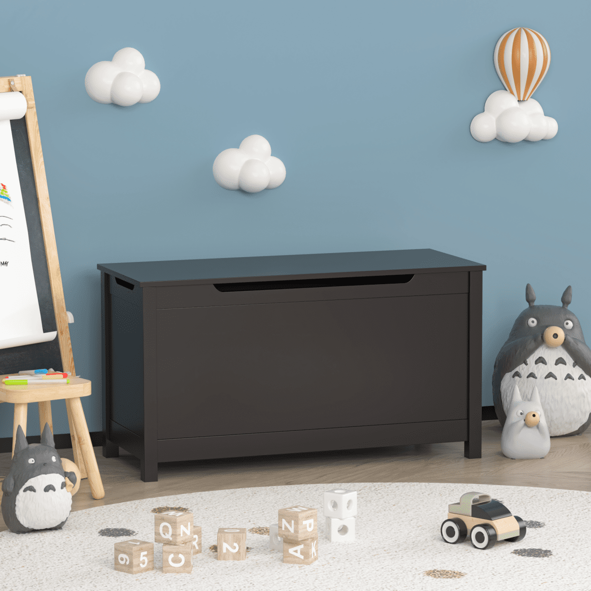Kids Wooden Storage Toy Box with Safety Hinged Lid, 31.5"Wx13"Dx16.7"H ...