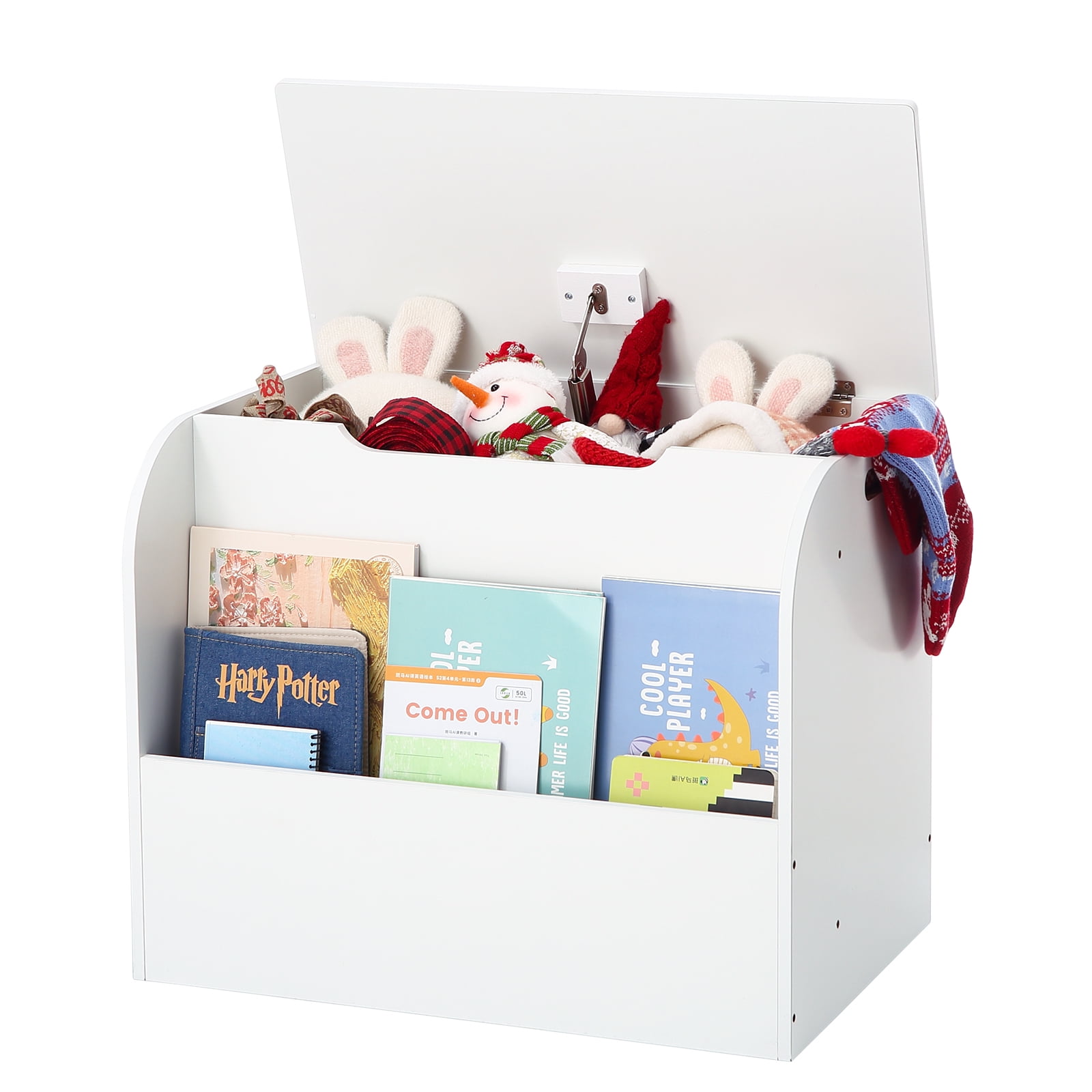 Joyspirit Kids' Wooden Toy Box with Bookshelf, Storage Organizer and ...