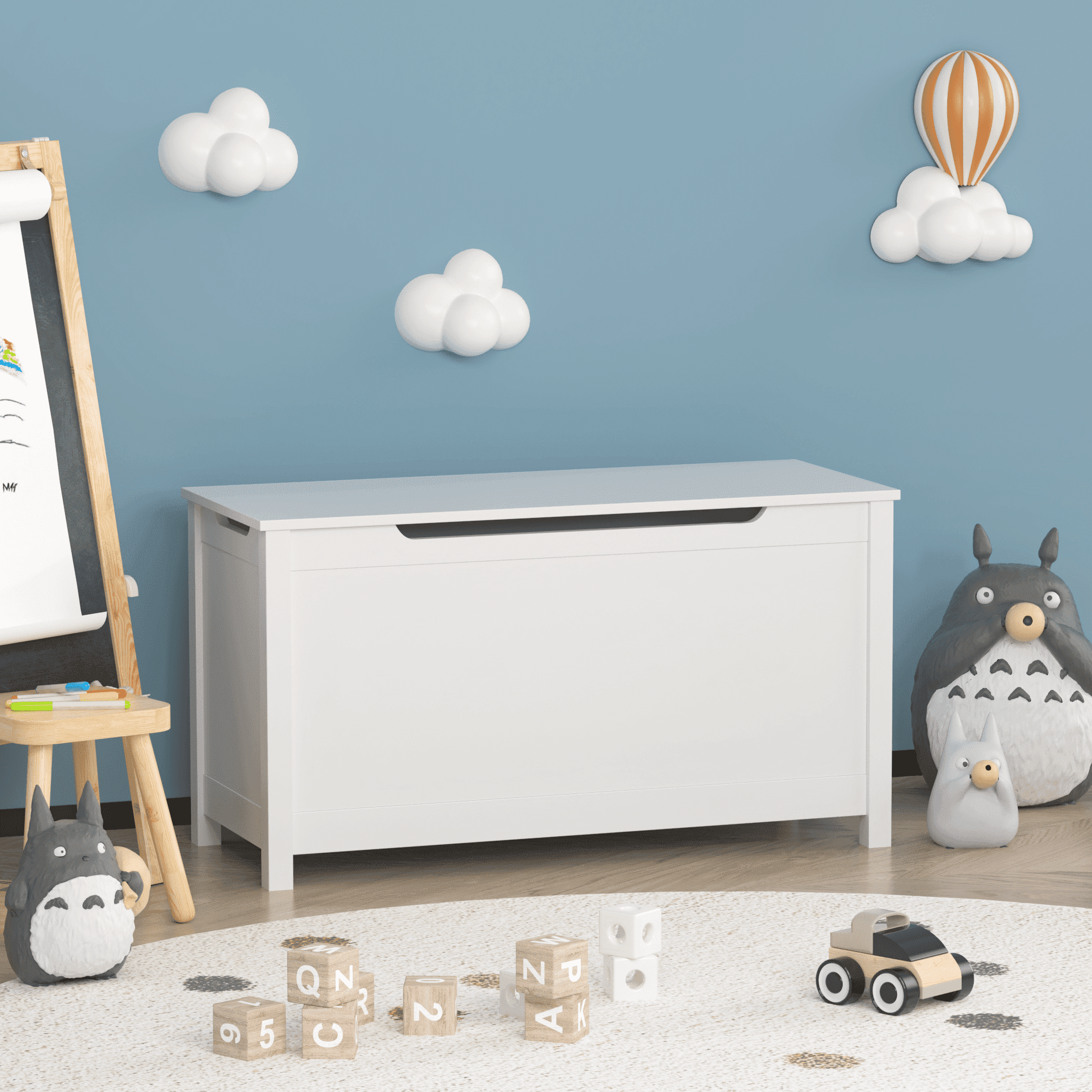 Kids Wooden Toy Box Storage with Safety Hinged Lid - Suitable for Ages ...