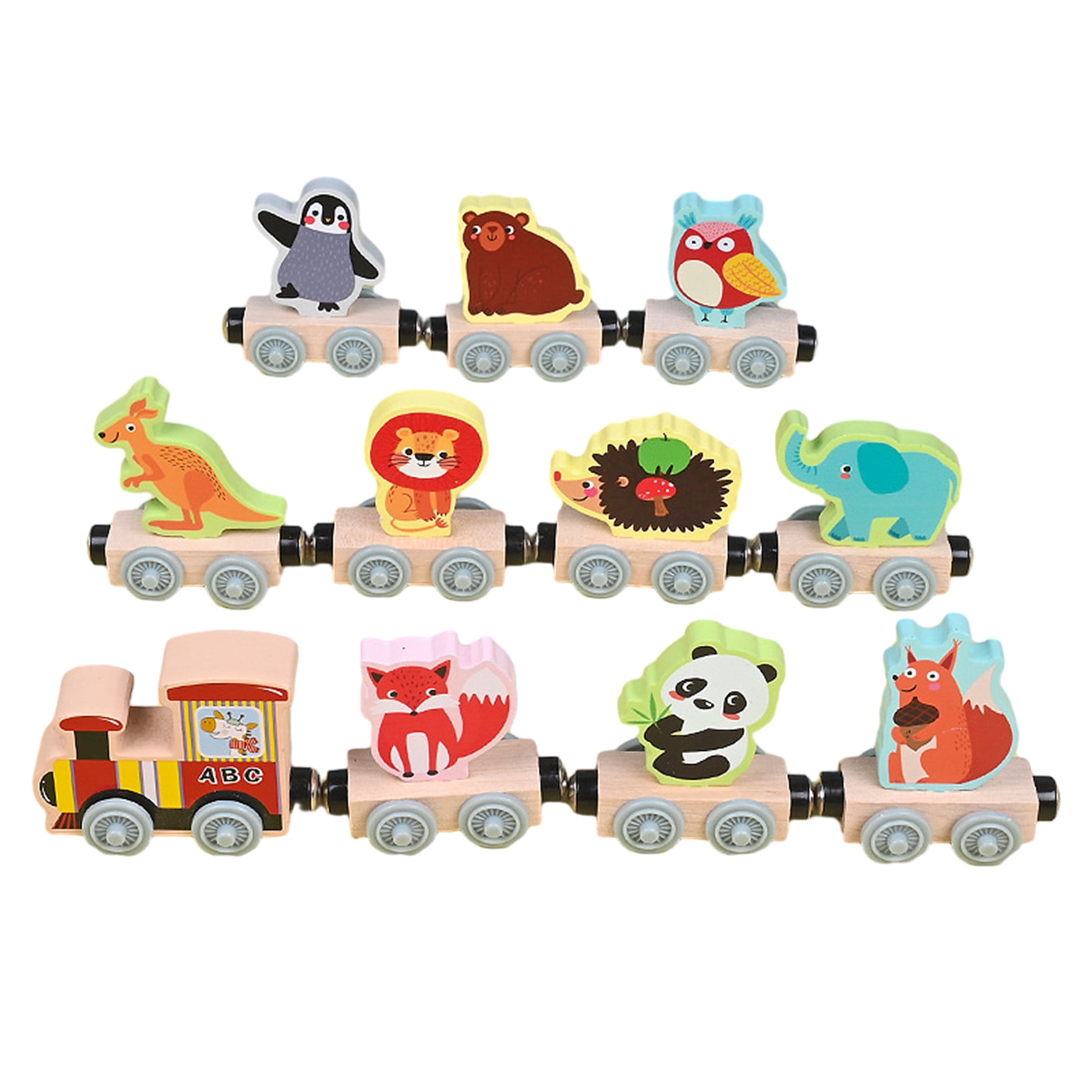 Kids Wooden Train Toy Wooden Block Train Toy with Magnetic Connection ...