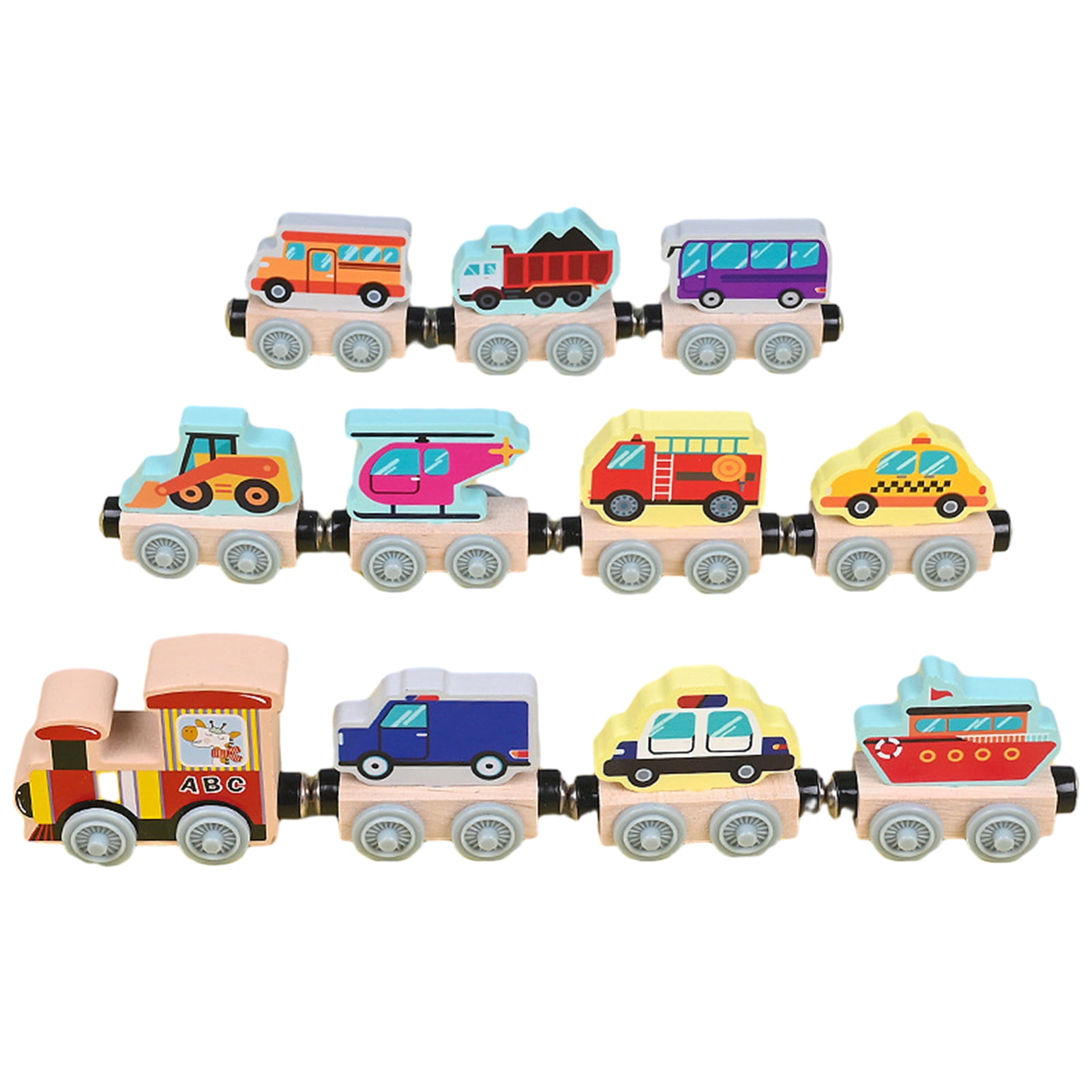Kids Wooden Train Toy Wooden Block Train Toy with Magnetic Connection ...