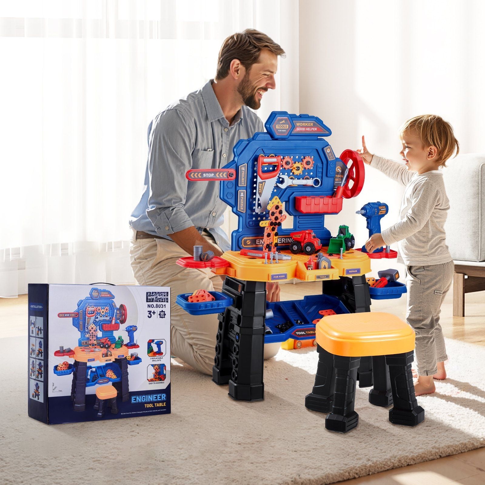 Kids Workbench 181 pcs Tool Bench with Realistic Tools and Electric ...