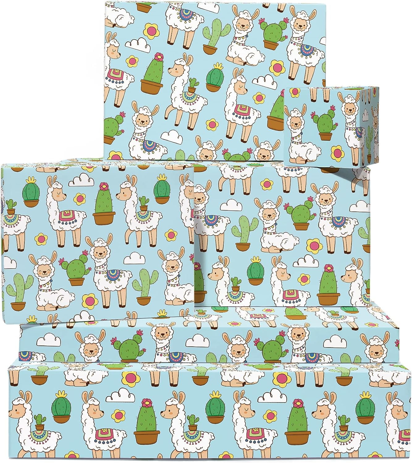 Kids Wrapping Paper - 6 Sheets of Gift Wrap with Tags - Llama and ...