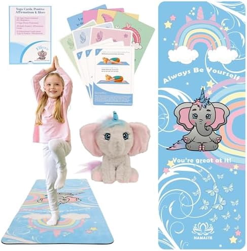 Kids Yoga Set - 100 Beginner Yoga Cards + Positive Affirmations & Plush ...