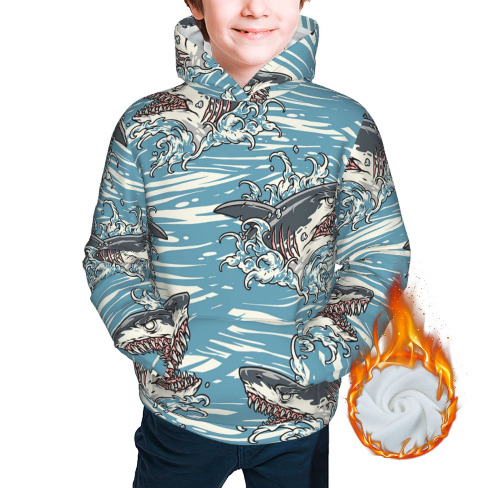 Kids Youth 3D Print Warm Hoodie Thickened Hooded Pullover Sweatshirt ...