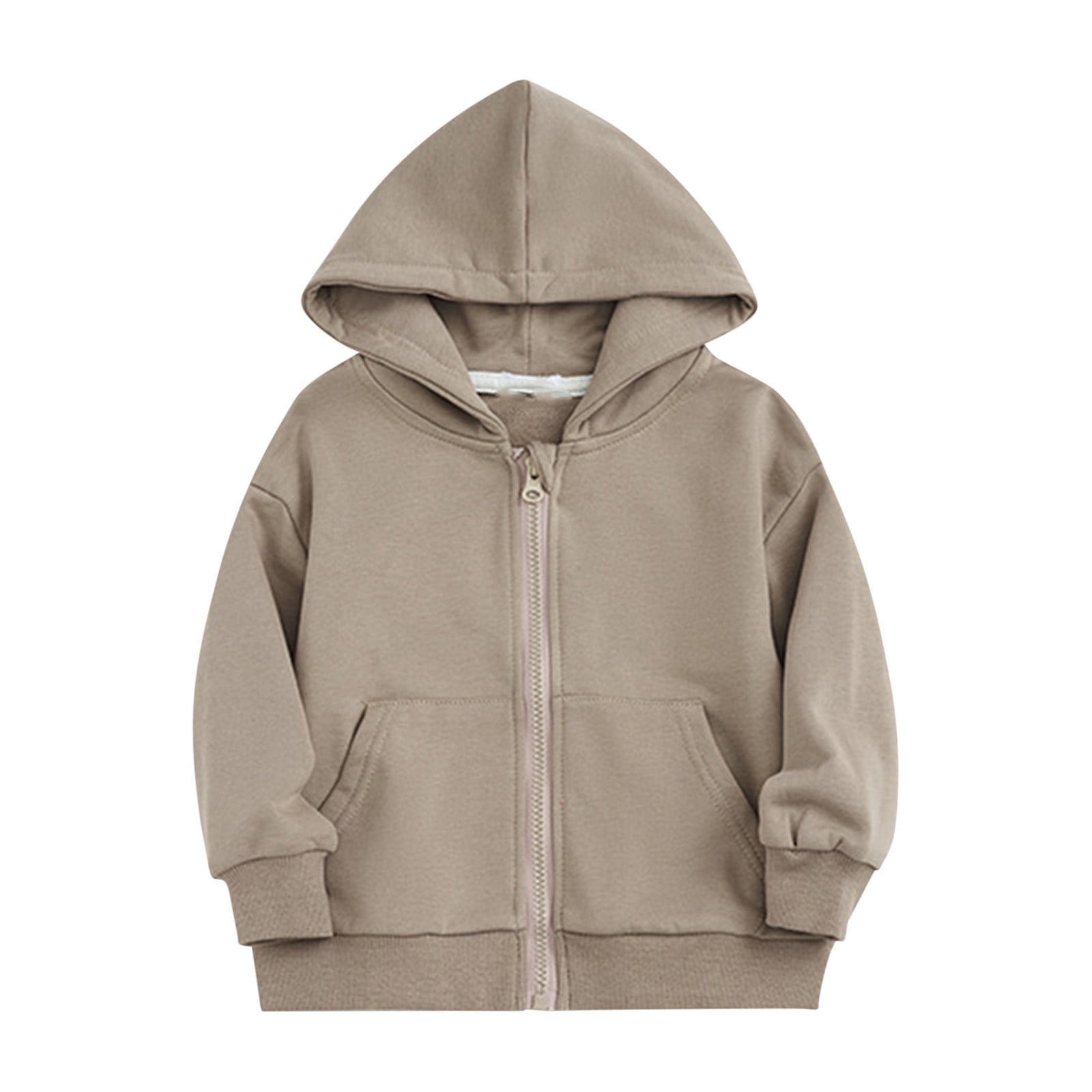 Kids Zip up Hoodies Girls Boys Classic Plain Full Zip-Up Hooded Coat Zipper Top Jacket Warm ...