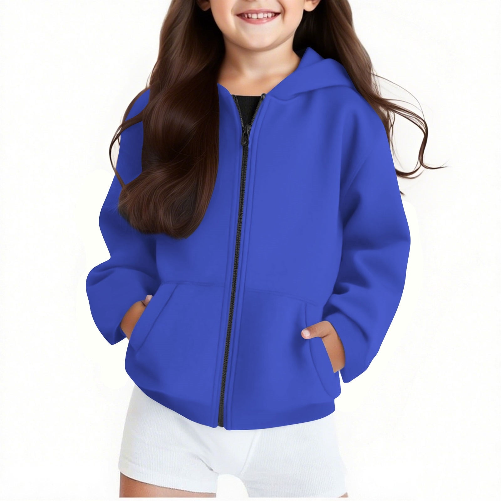 Kids Zip up Hoodies Girls Boys Fleece Warm Zipped Jacket Classic Plain ...