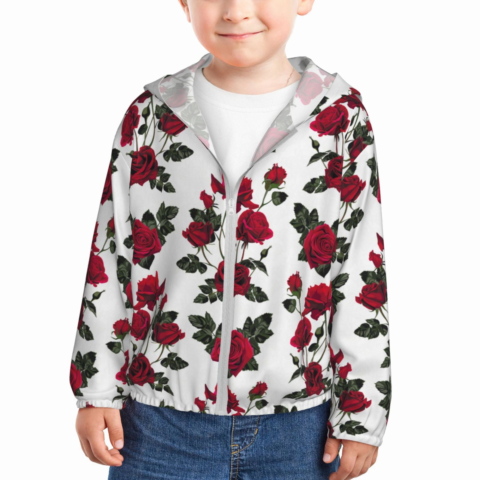 Kids Zip Up Hoodie for Boys Girls Toddler - Bloom Rose Flowers Lightweight Long Sleeve 2T Boys ...