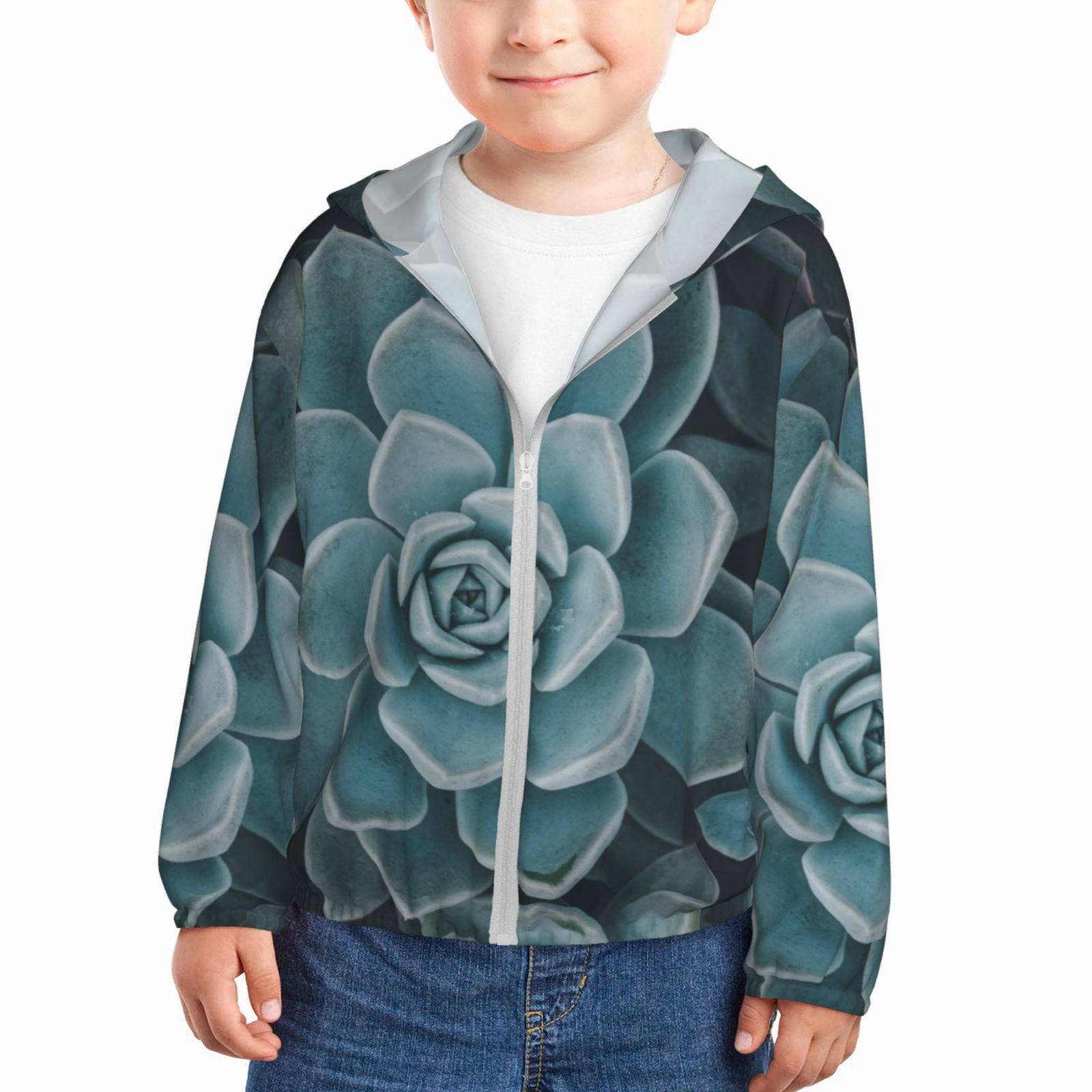 Kids Zip Up Hoodie for Boys Girls Toddler - Blue Color Cactus Lightweight Long Sleeve 3T Boys ...