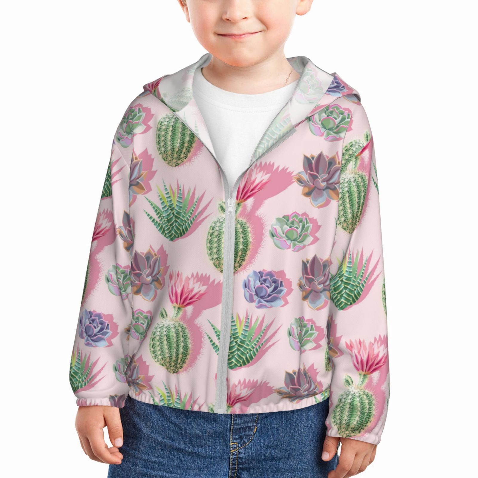 Kids Zip Up Hoodie for Boys Girls Toddler - Cactus Succulents blooming ...