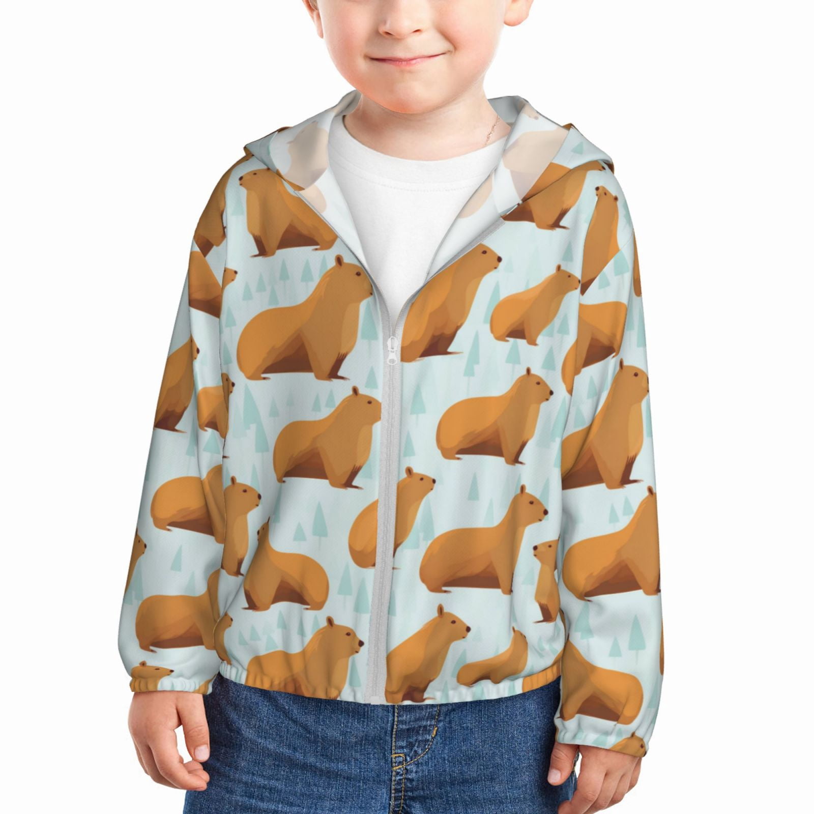 Kids Zip Up Hoodie for Boys Girls Toddler - Capybara Plant Print ...