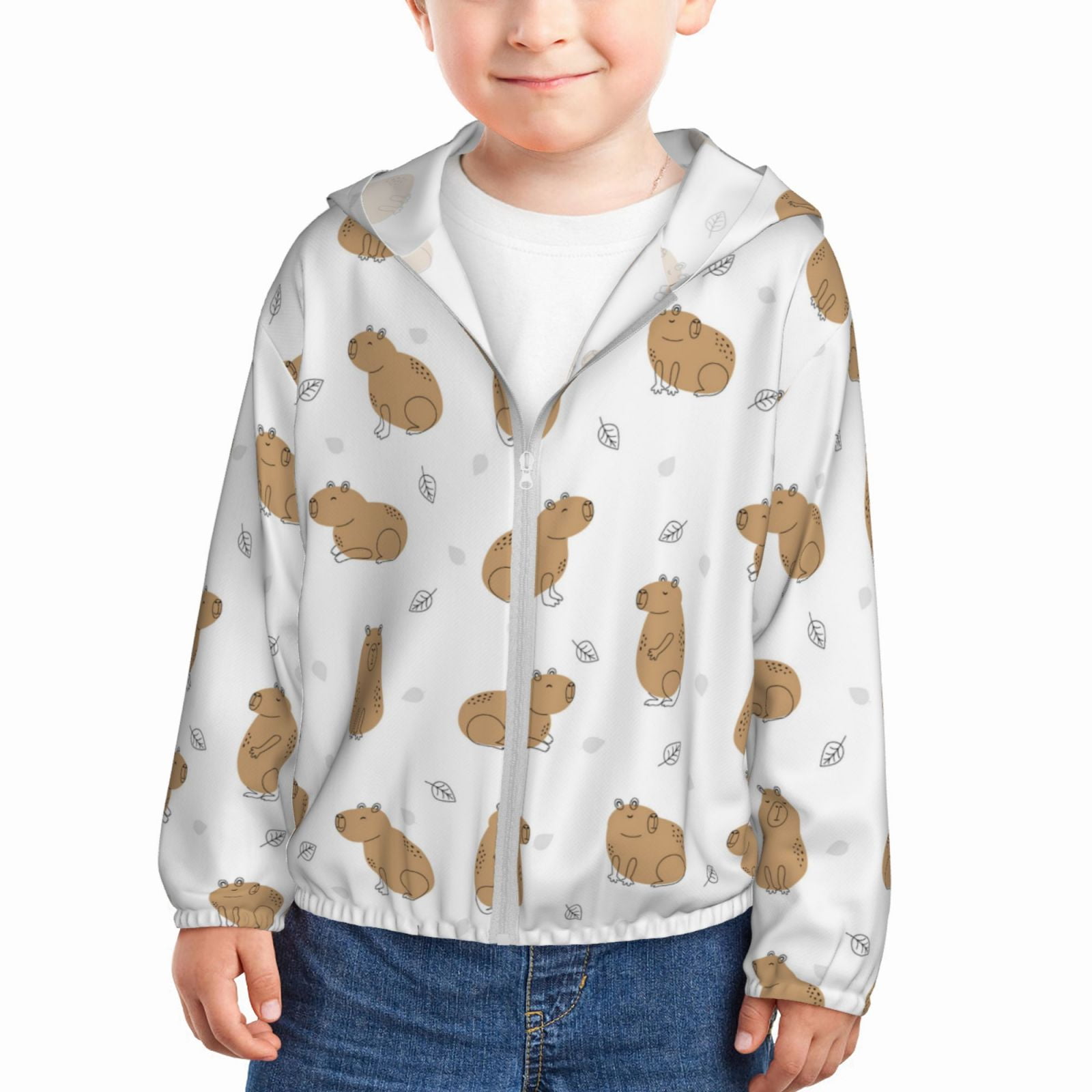 Kids Zip Up Hoodie for Boys Girls Toddler - Capybaras White Lightweight Long Sleeve 18M Boys ...