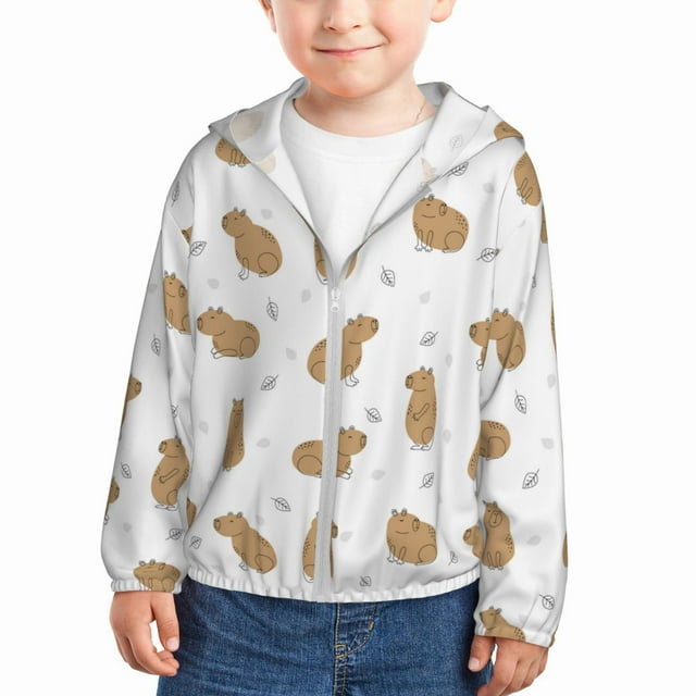 Kids Zip Up Hoodie for Boys Girls Toddler - Capybaras White Lightweight Long Sleeve 18M Boys ...