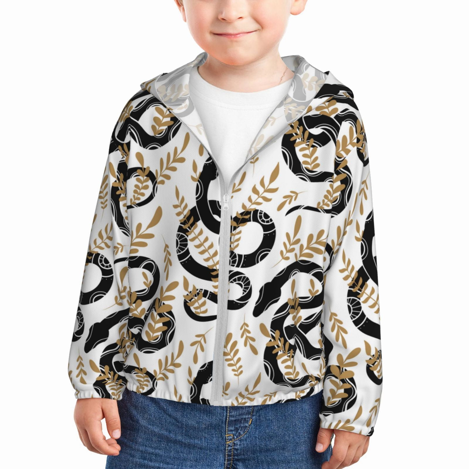 Kids Zip Up Hoodie for Boys Girls Toddler - Cartoon Black Cute Snake Leaves Lightweight Long ...