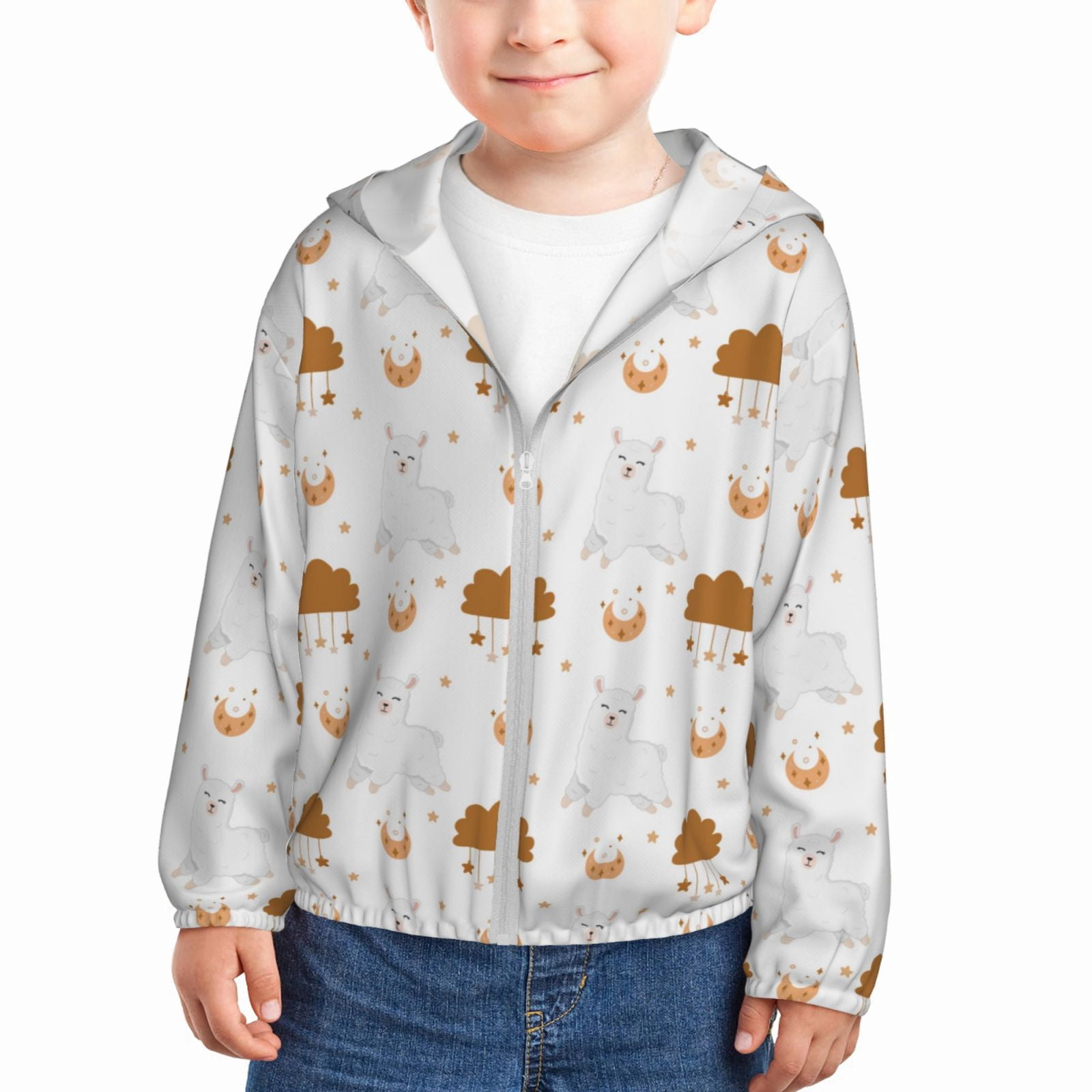 Kids Zip Up Hoodie for Boys Girls Toddler - Cartoon Cute Alpaca Moon ...