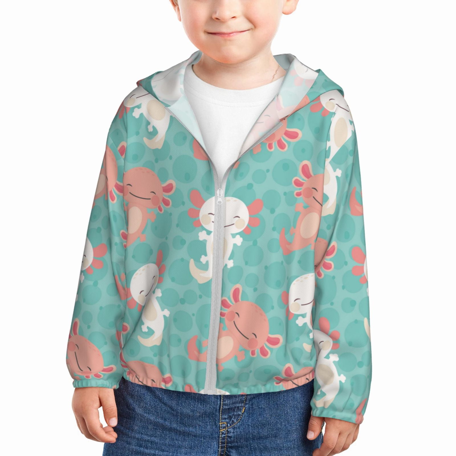 Kids Zip Up Hoodie for Boys Girls Toddler - Cartoon Cute Axolotl Green Lightweight Long Sleeve ...
