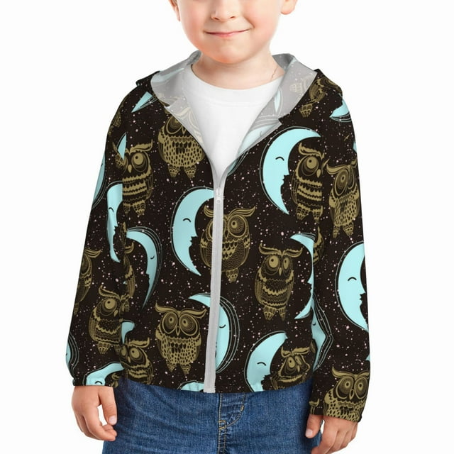 Kids Zip Up Hoodie for Boys Girls Toddler - Cartoon owls moon night starry sky Lightweight Long ...
