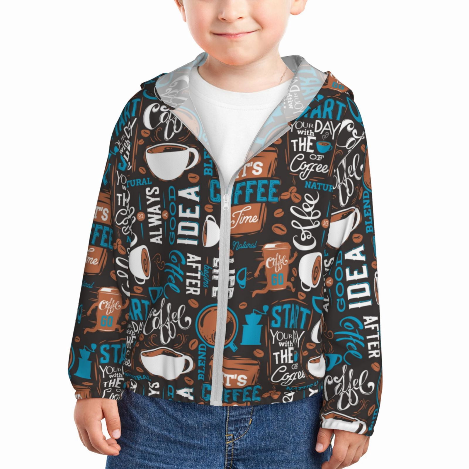 Kids Zip Up Hoodie for Boys Girls Toddler - Coffee Lover Print ...